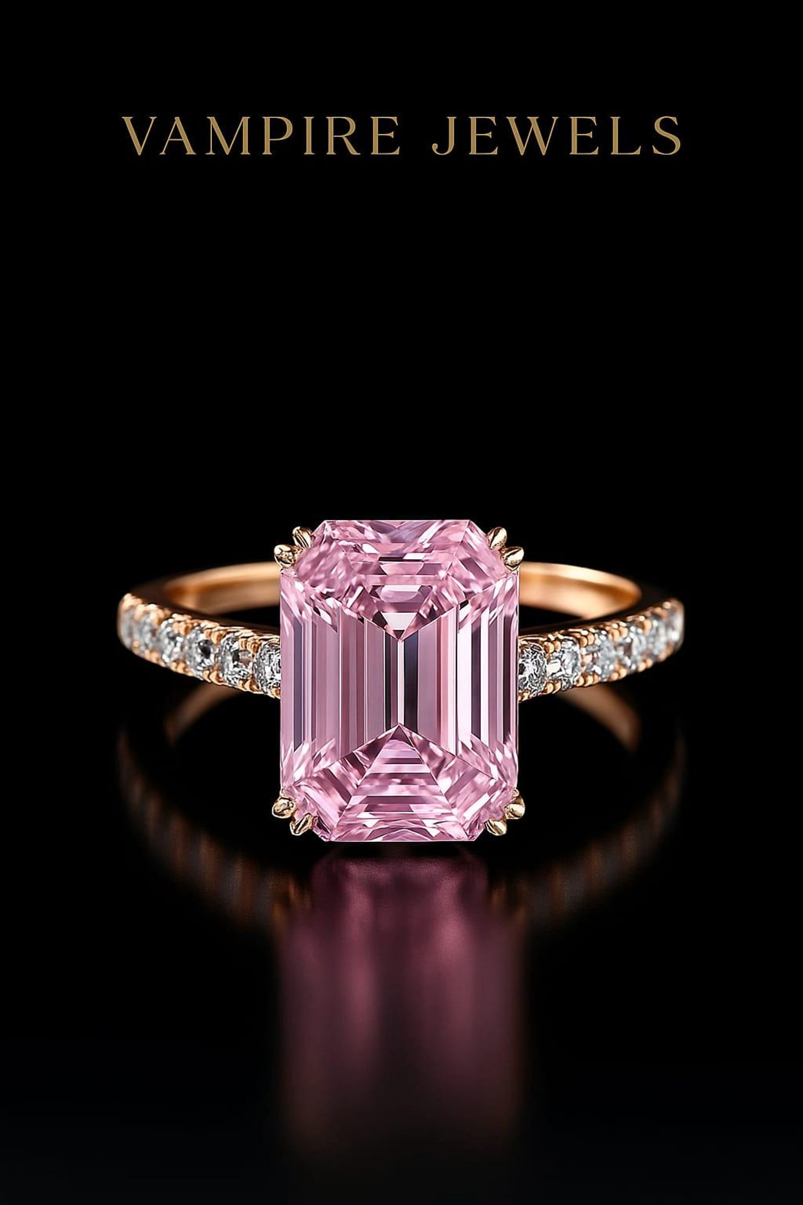 3 Carat Emerald Cut Pink Sapphire Wedding Ring - 14KT Solid Gold Plated ...
