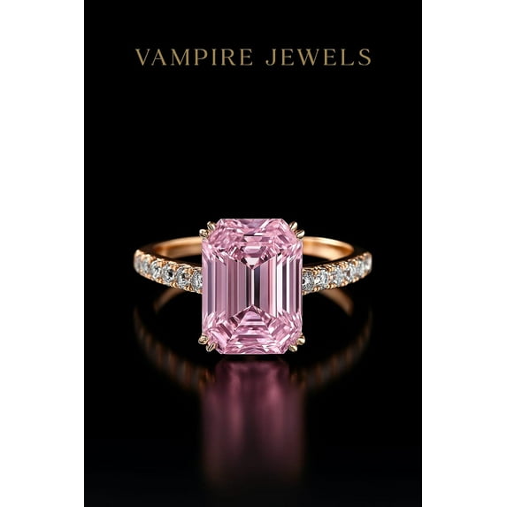 3 Carat Emerald Cut Pink Sapphire Wedding Ring - 14KT Solid Gold Plated ...
