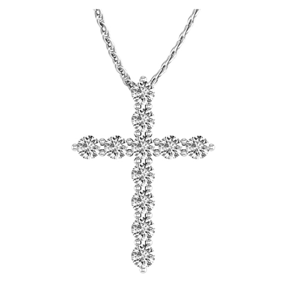 3 Carat LAB GROWN Sterling Silver Round Shape Diamond Cross Pendant ...