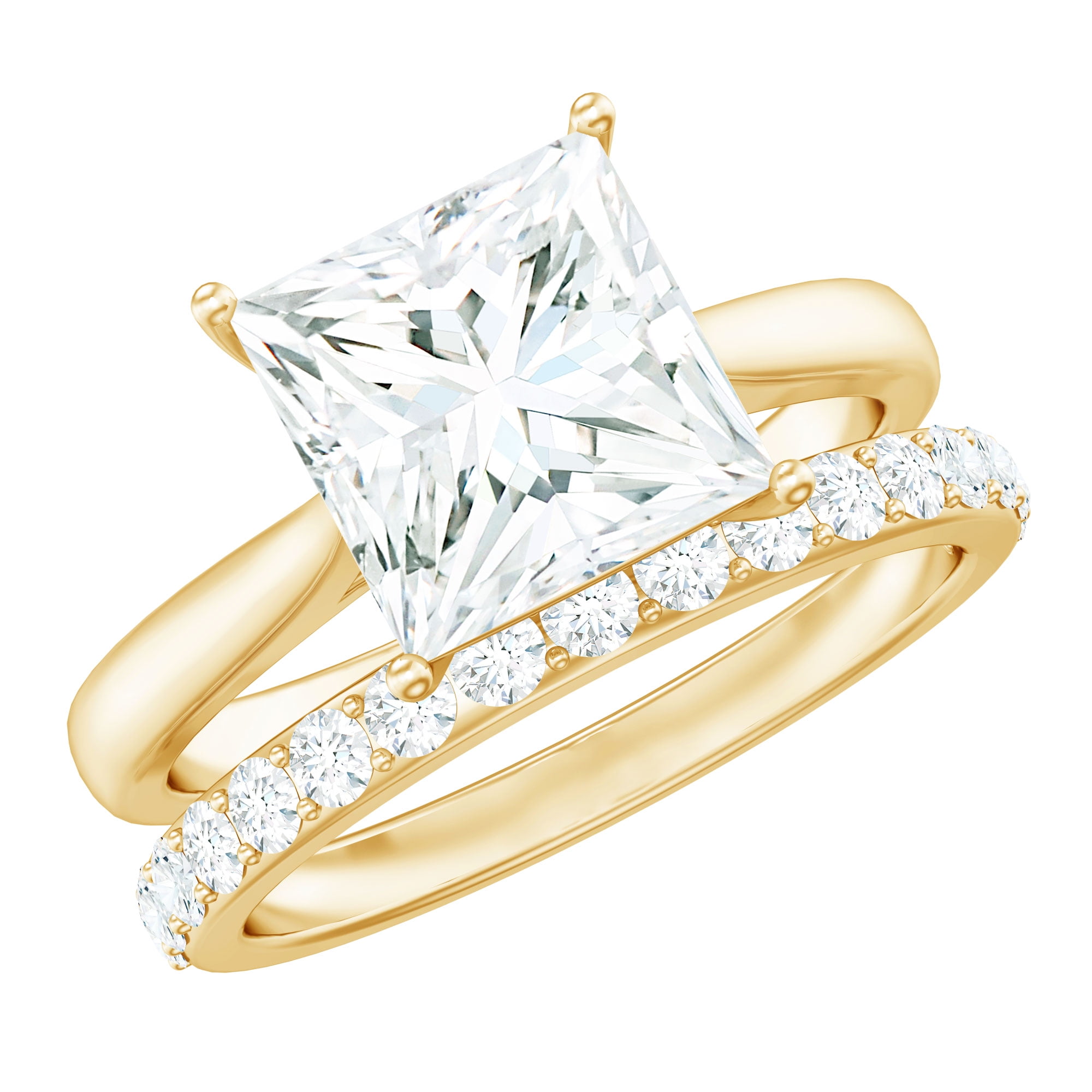 Rosec Jewels Moissanite Wedding Ring Set for Women - 3 Carat Engagement Ring with Enhancer - D ...