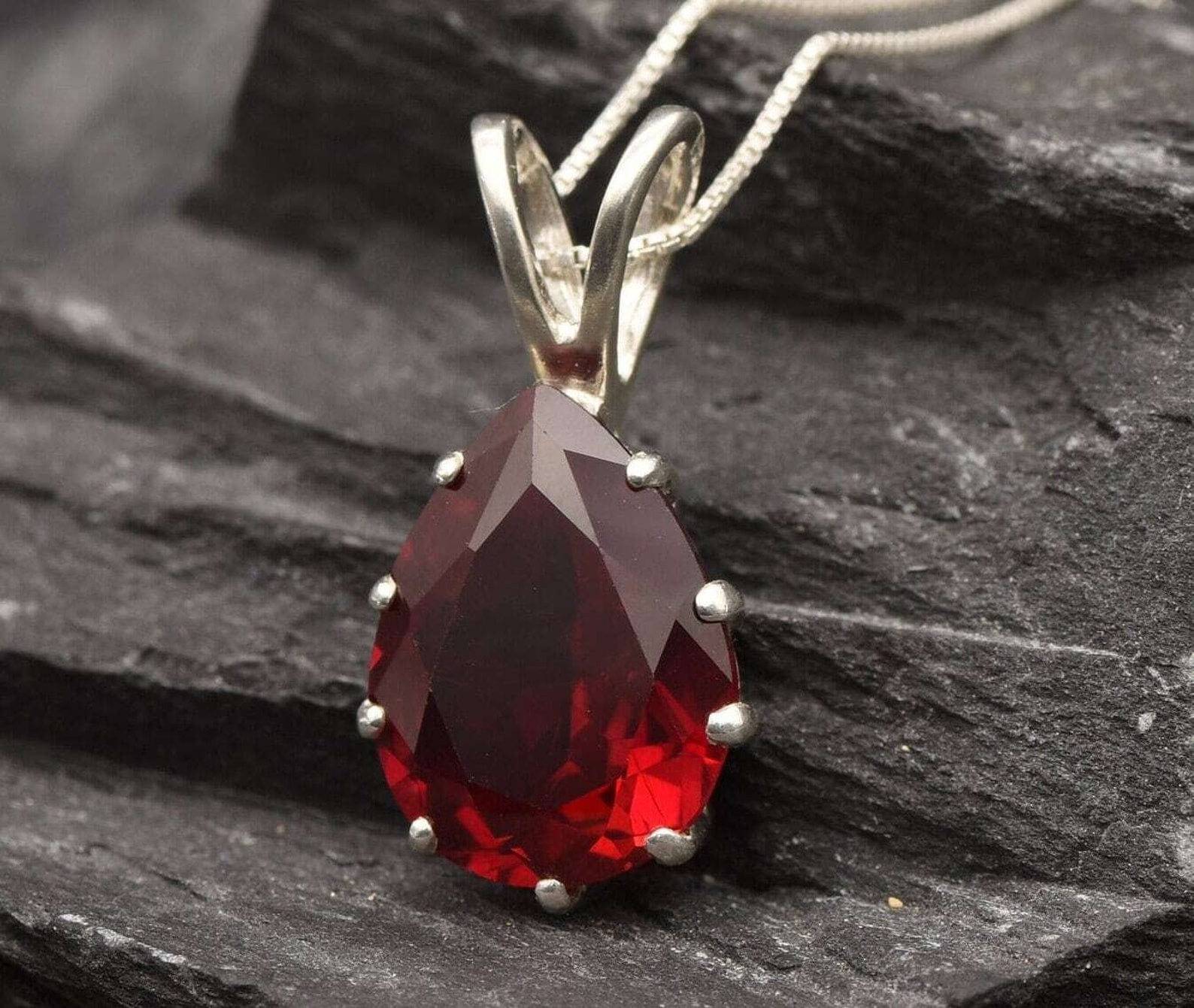 3 Carat Teardrop Necklace, Created Ruby, Red Ruby Pendant, Ruby ...