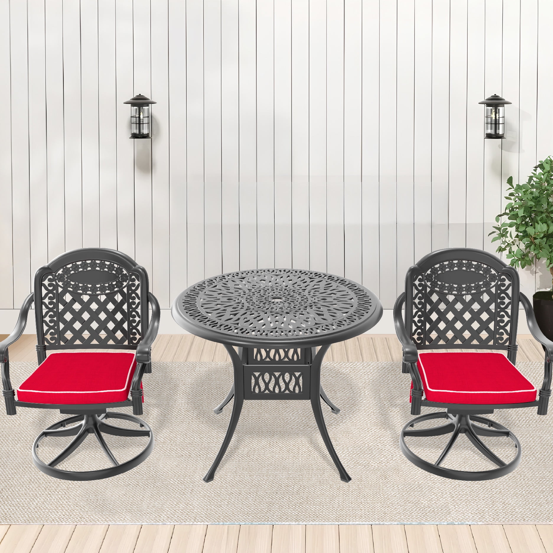 3 Cast Aluminum Dining For Deck, 2 Swivel Chairs & 35.43" Round Table ...