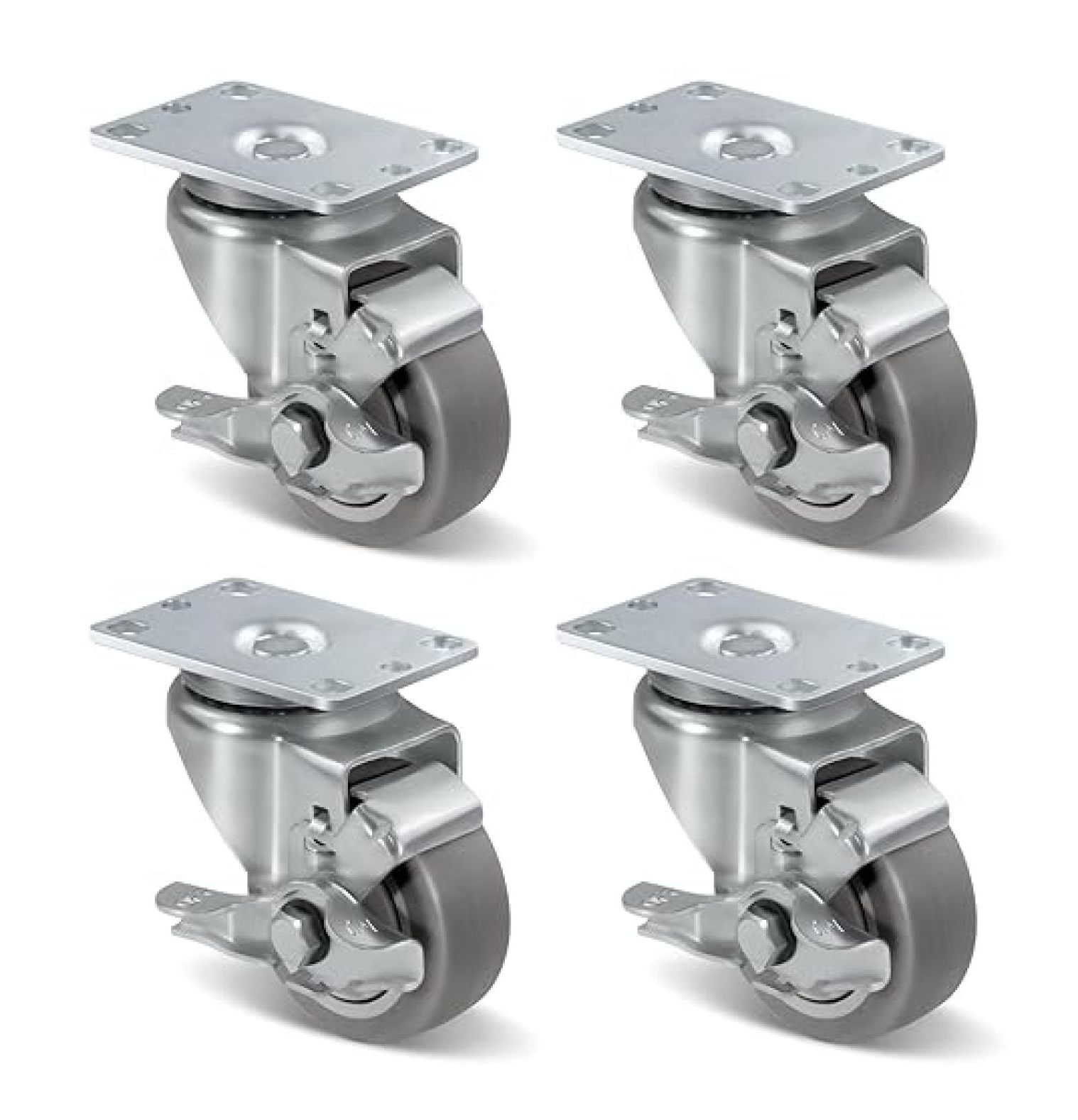 3" Casters, Rubber Casters Set of 4 Heavy Duty Top Plate Swivel Caster ...