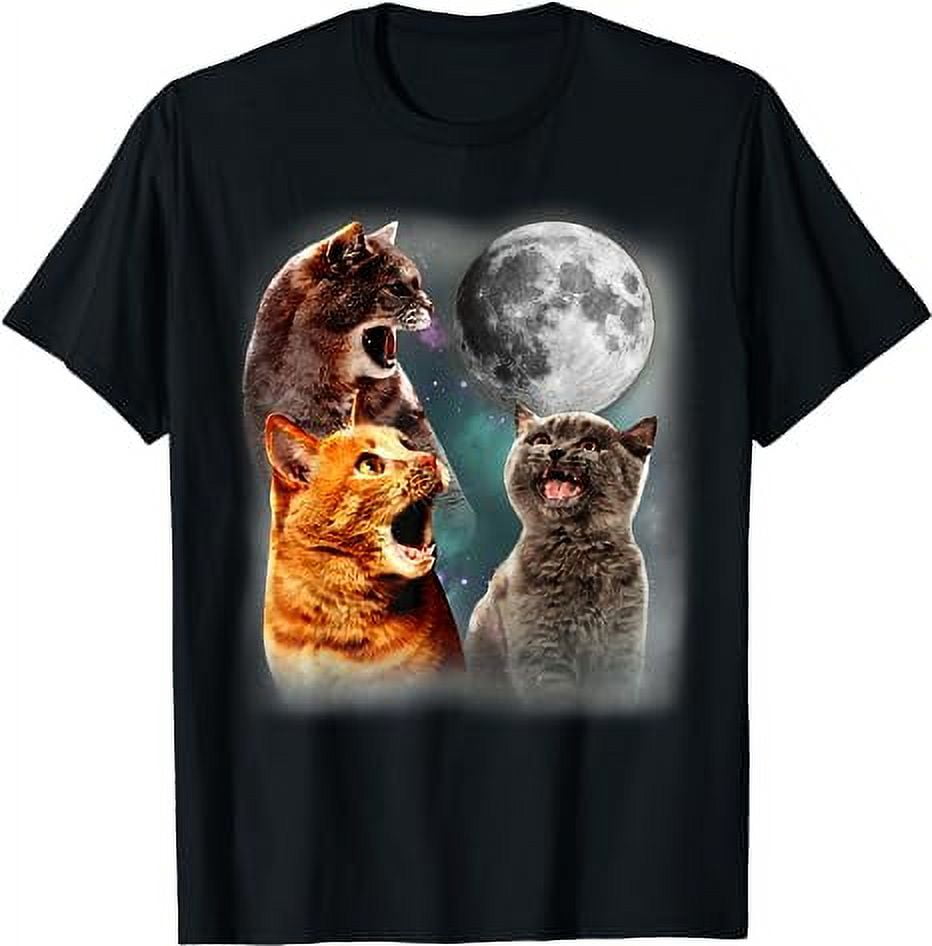 3 Cat Moon Howling Cat Head For Cat Lover, Cat Dad, Cat Mom T-Shirt ...