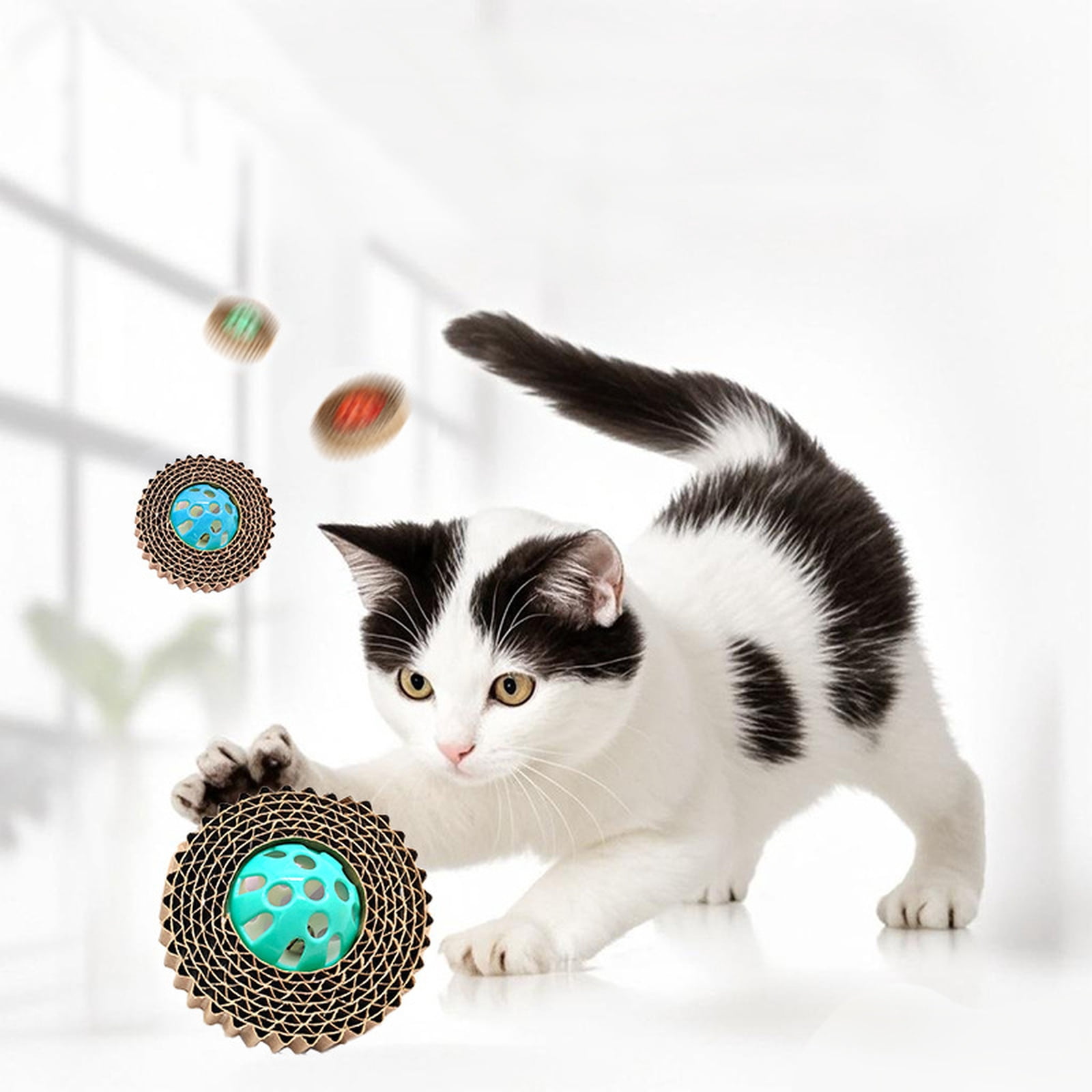 3* Cat Toys, Corrugated Paper Kitten Toys with Plastic Balls in 4 ...