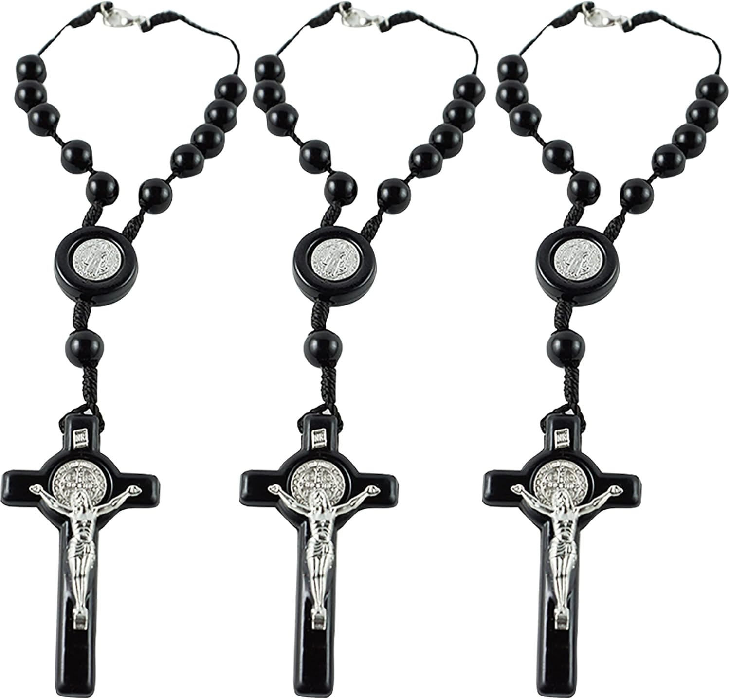 3 Catholic St. Benedict Black Auto Car Rosary cross Crucifix - Walmart.com
