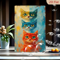 3 Cats Abstract Oil Painting on Metal Wall Art, 8x12 Inch Vertical ...