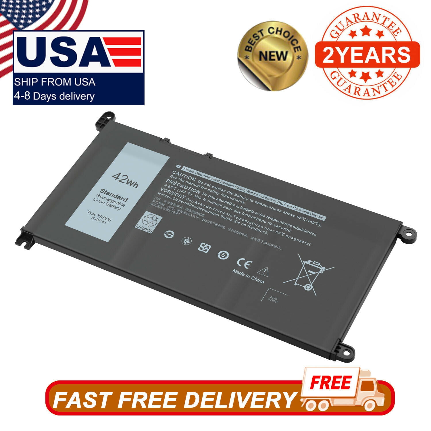 3-Cell 42Wh 11.4V Battery For Dell Inspiron 14 5481 5482 5485 VM732 ...