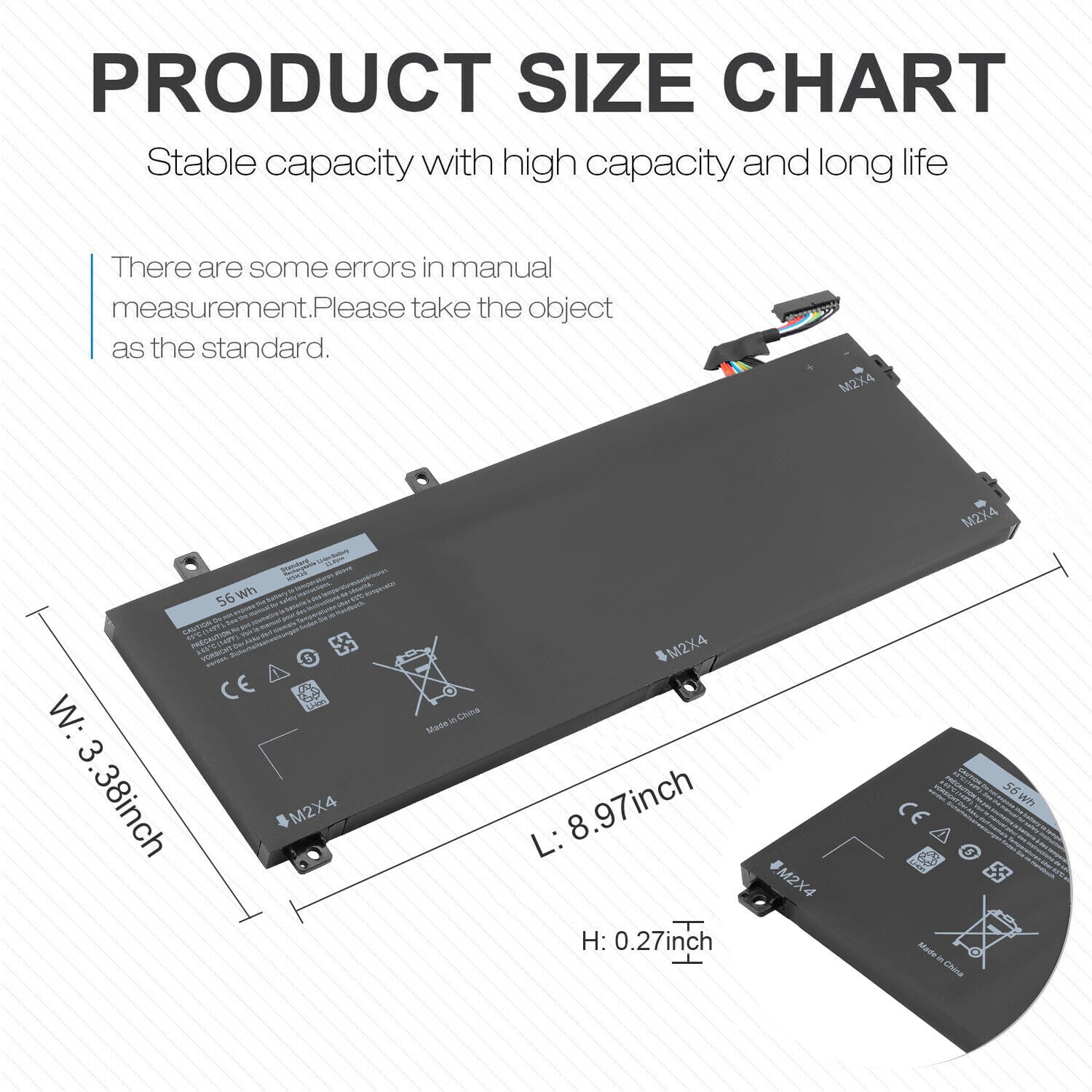 3-Cells 11.4V 56Wh For Dell H5H20 Laptop Battery XPS 15 9550 9560 9570 ...