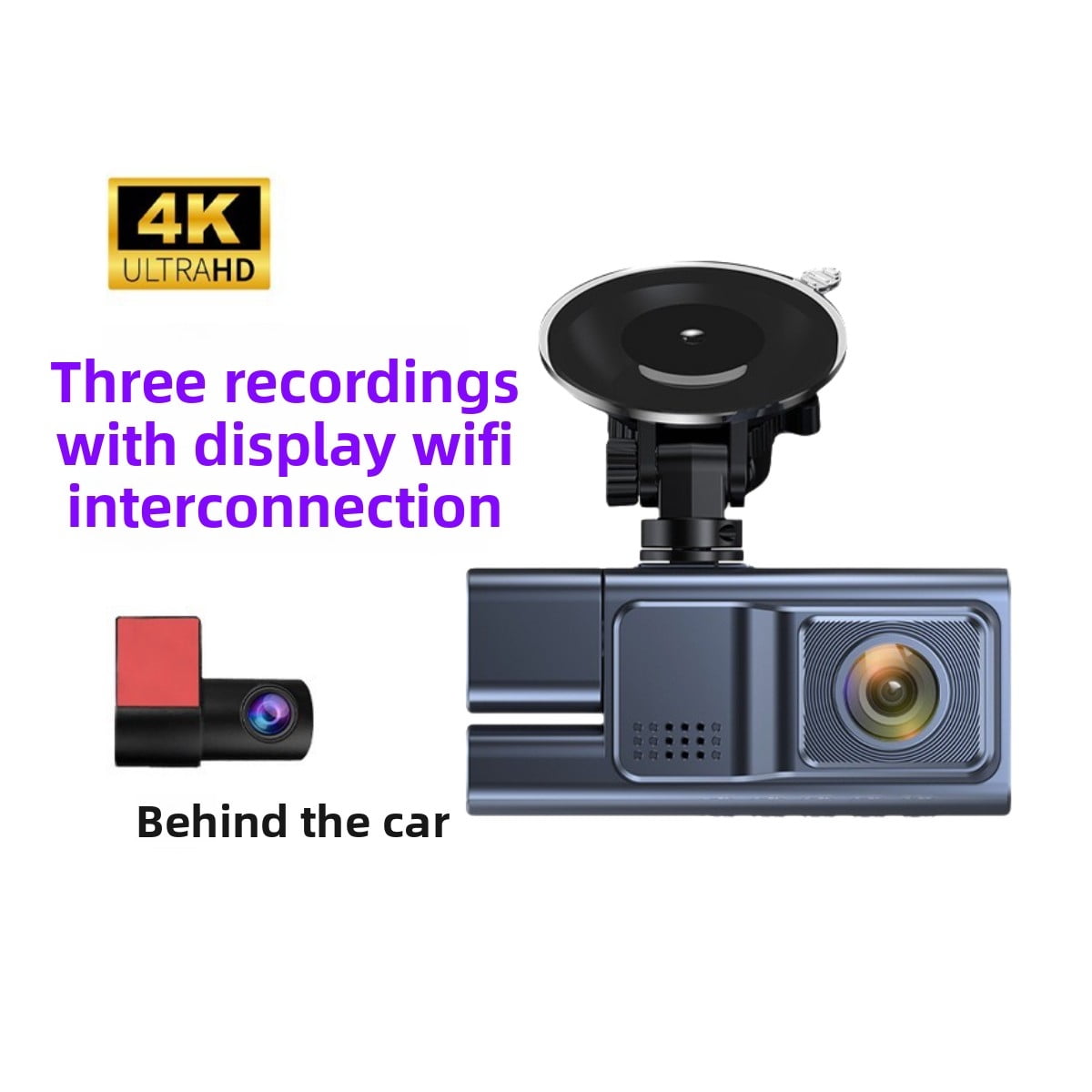 3 Channel 4K Dash Cam Front Rear and Inside, 128GB Card Included, WiFi ...