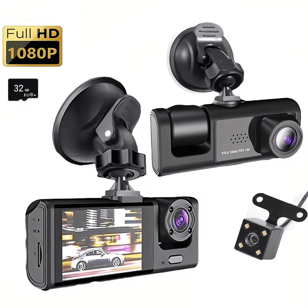3 Channel Car DVR HD 1080P 3-Lens Inside Vehicle Dash CamThree Way ...