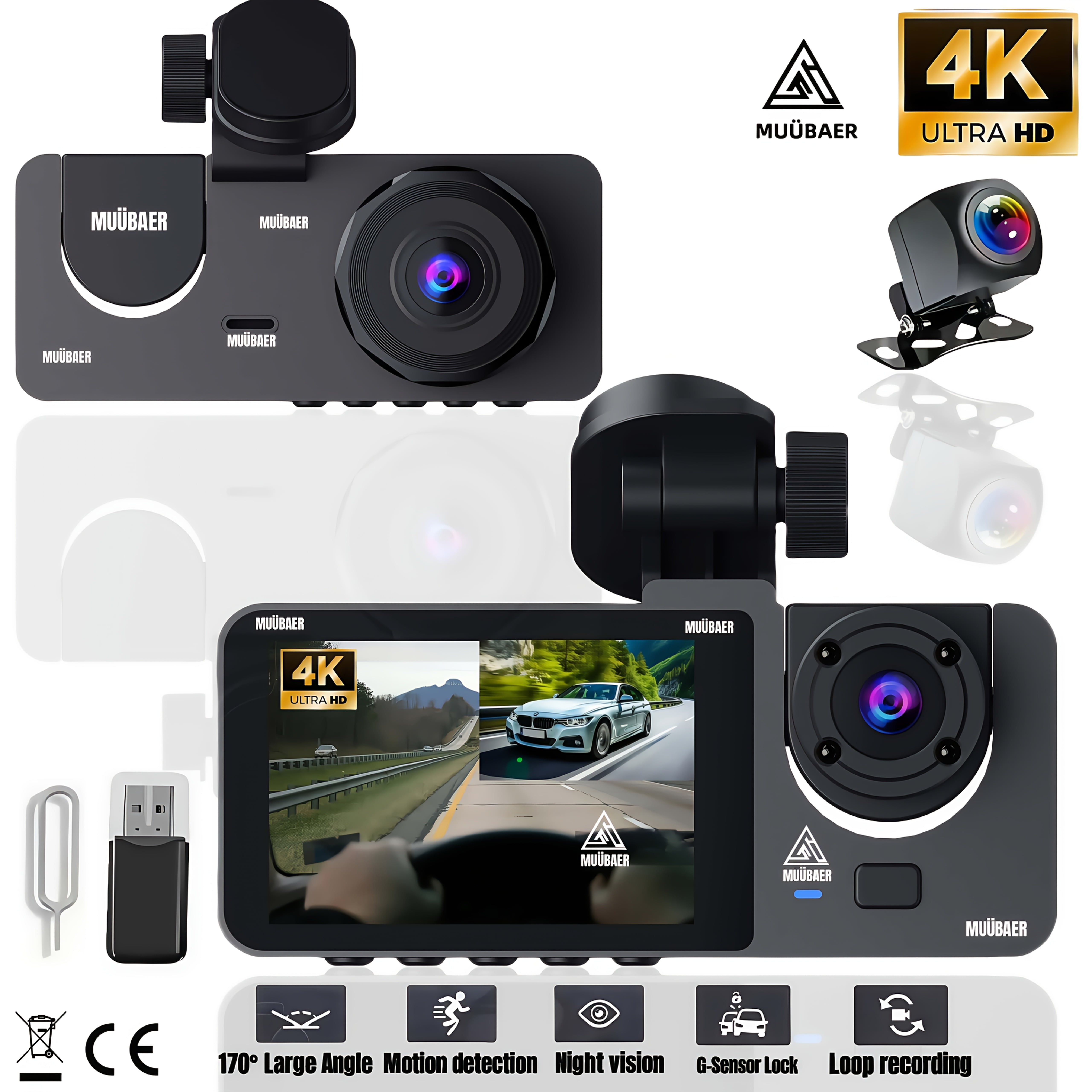 3-Channel Dash Cam, 1080P Full HD Car Camera Front Rear And Inside With ...