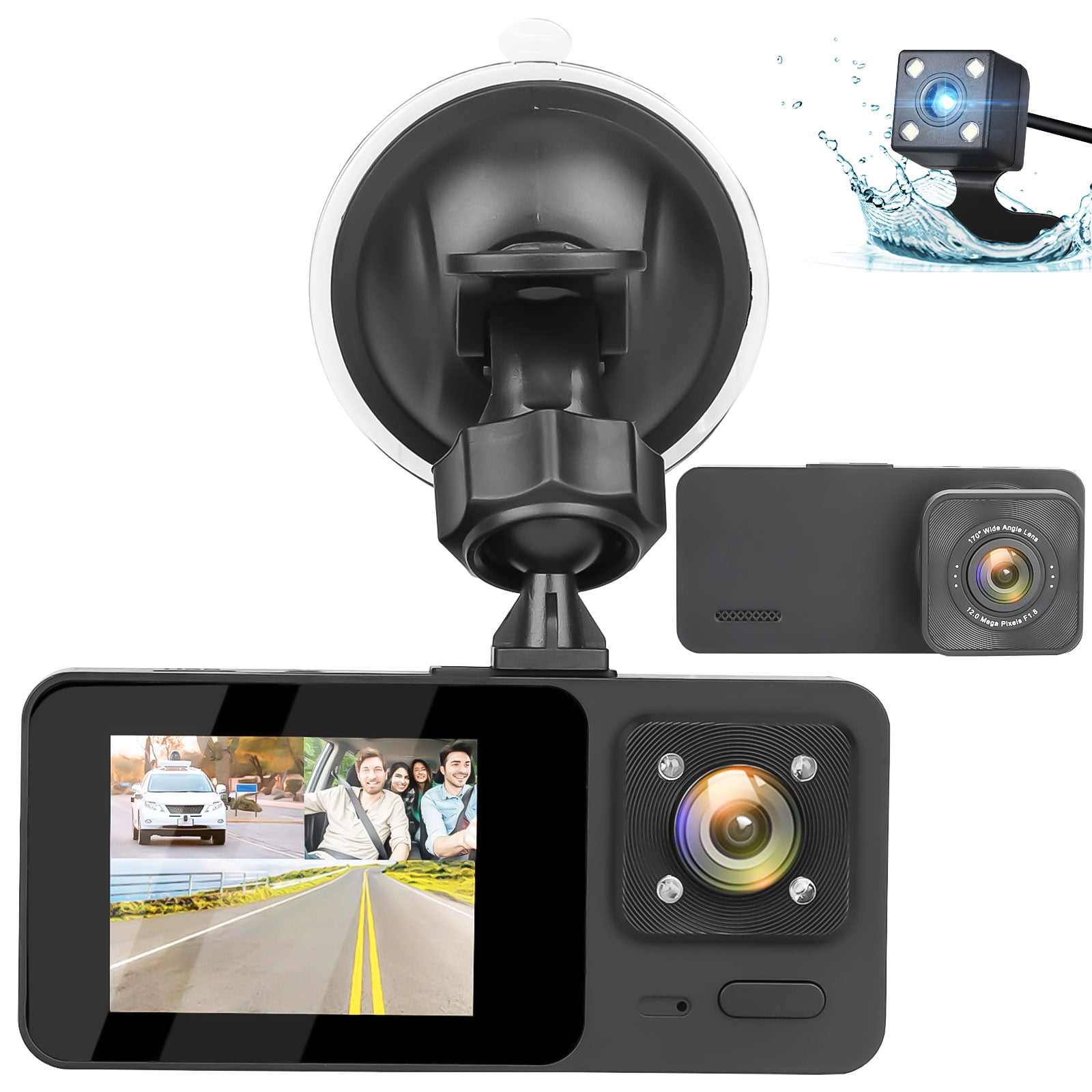 3 Channel Dash Cam, 1080P HD Dash Backup Camera with Night Vision, G ...