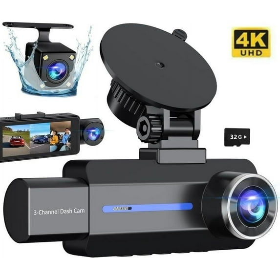 3 Channel Dash Cam, 4K/2.5K+1440P Dash Cam Front and Rear Inside, Dash ...