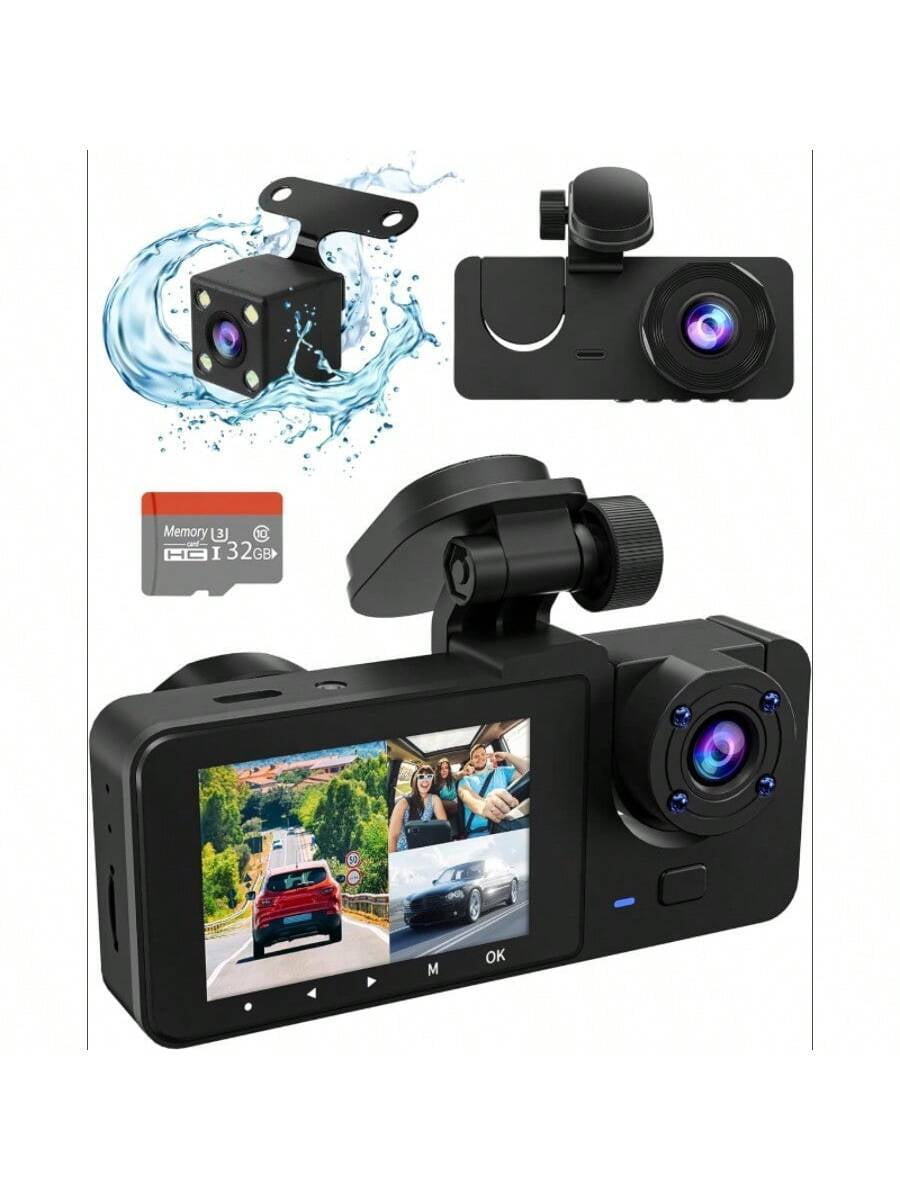 3 Channel Dash Cam For Cars - 4K Full HD Front, Rear & Inside Car ...