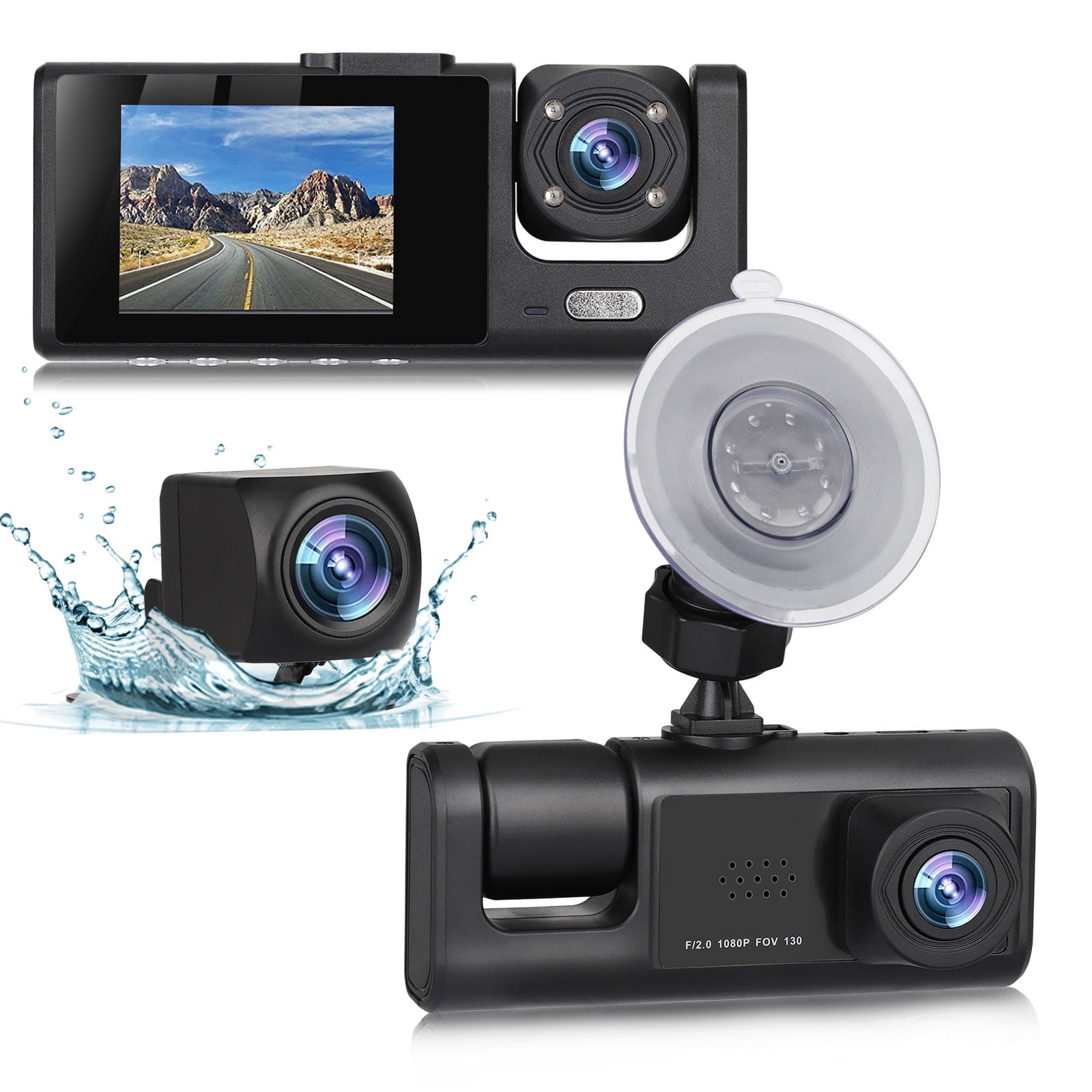 Triple Channel 1080P Dash Cam - Front, Rear & Inside, with IR Night ...