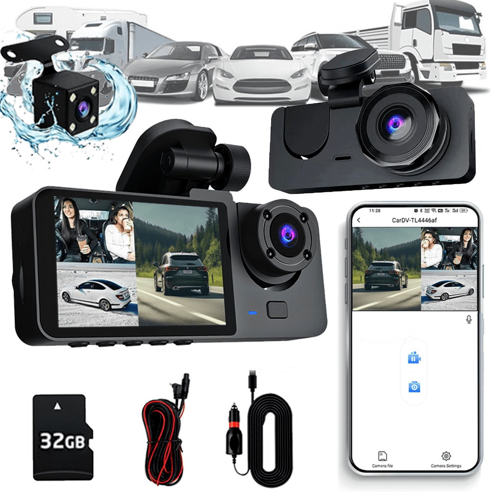 3 Channel Dash Cam Front and Rear Inside,4K Dash Camera for Cars,170 ...
