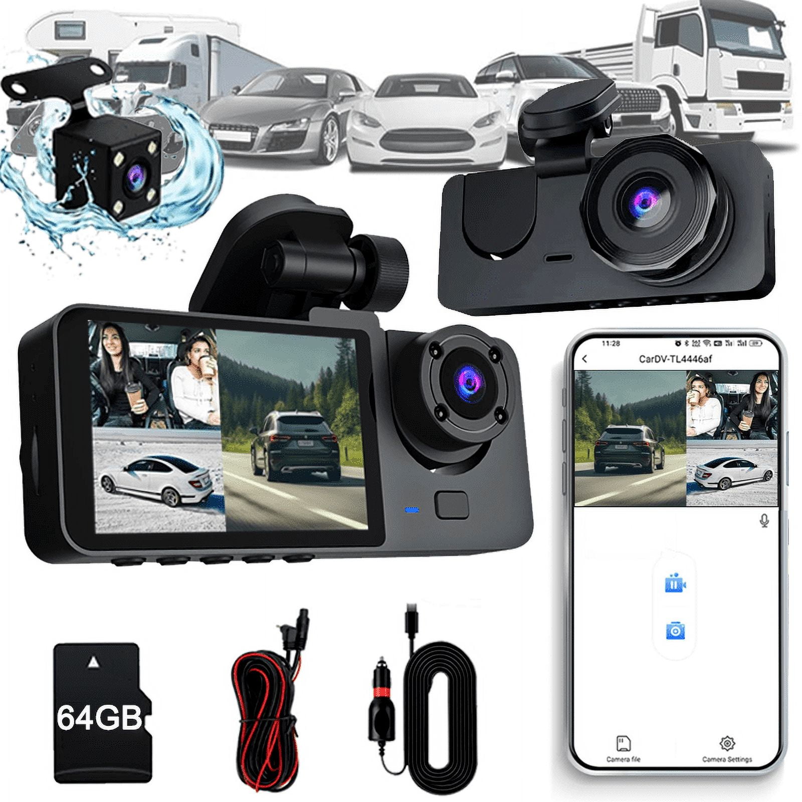 3 Channel Dash Cam Front and Rear Inside,4K Dash Camera for Cars, Car ...