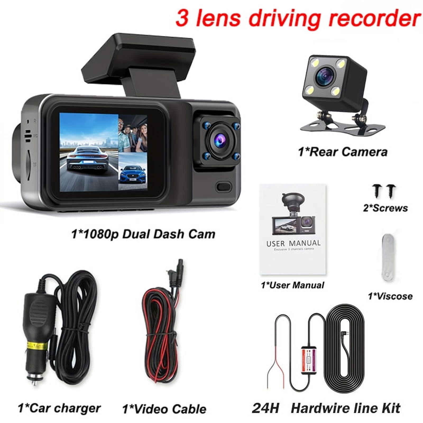3 Channel Dash Cam for Cars Camera Black Box 3Ch/2Ch 1080P Video ...