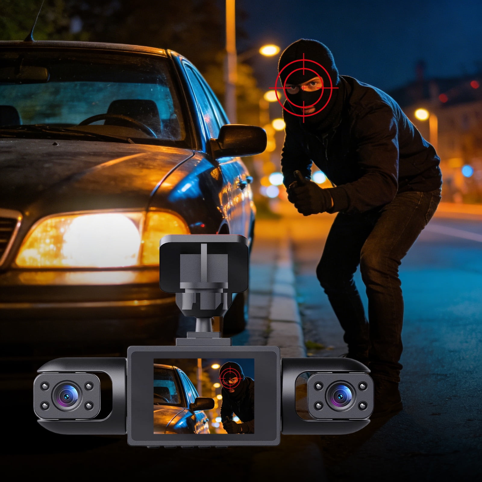 3 Channel Front Inside Rear Dash Cam, 4K+1080P Triple Camera with 32GB ...