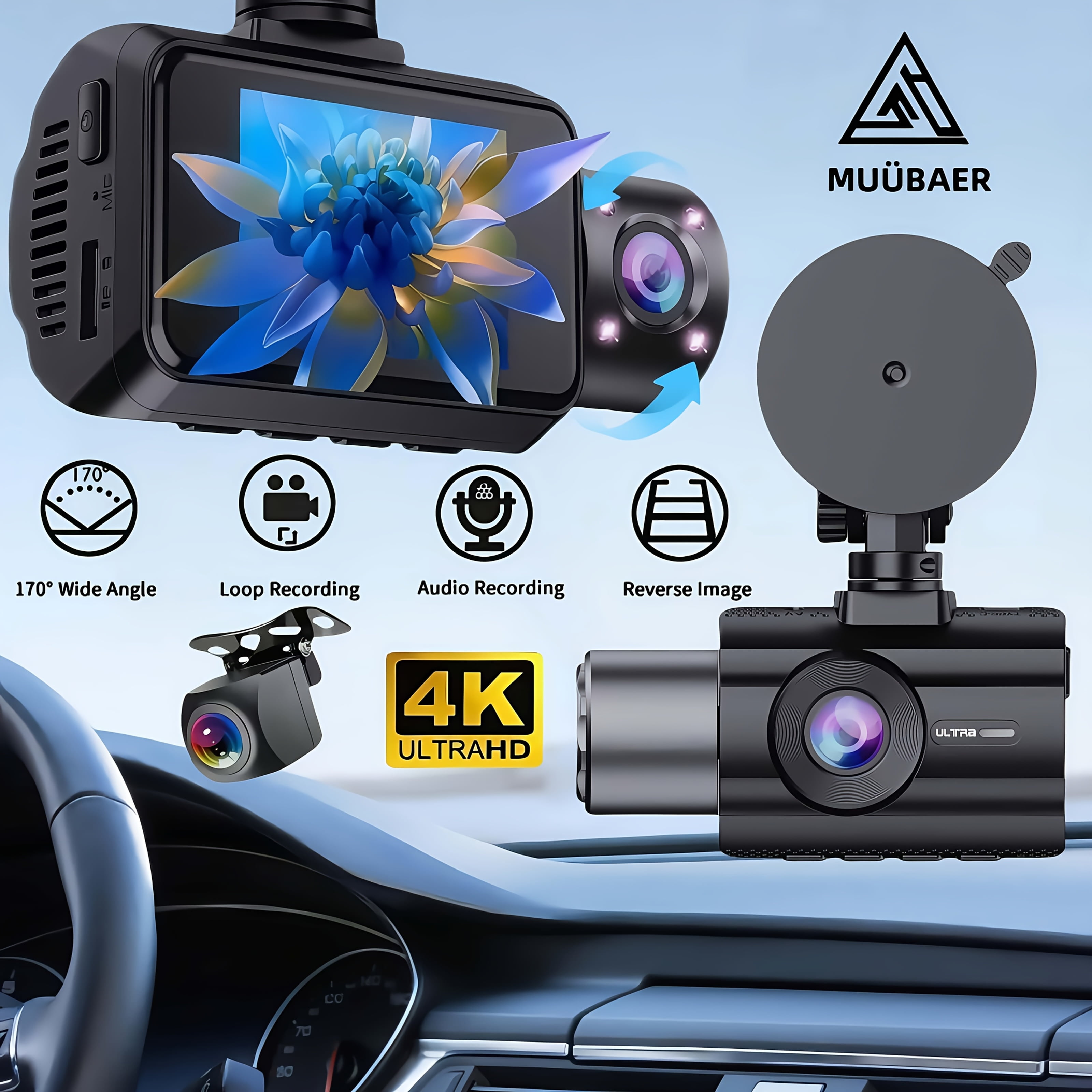 3 Channels FHD 1080P Dash Camera For Cars, Super Night Vision ...