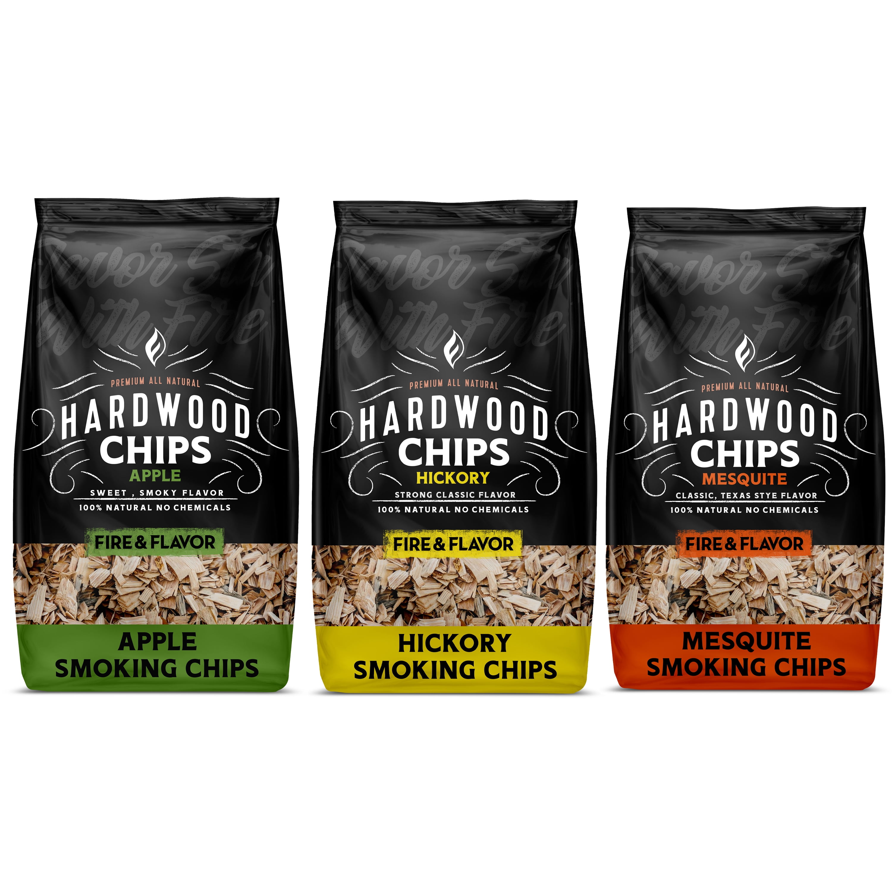 Fire & Flavor, Smoking Wood Chips Bundle, 3pk Hickory Mesquite Apple ...