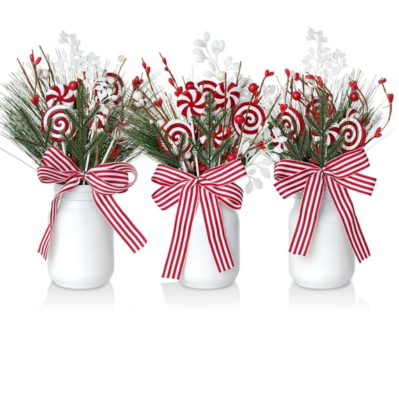 3 Christmas Mason Jars Decorations, Red Berry Candy Mason Jar Christmas ...