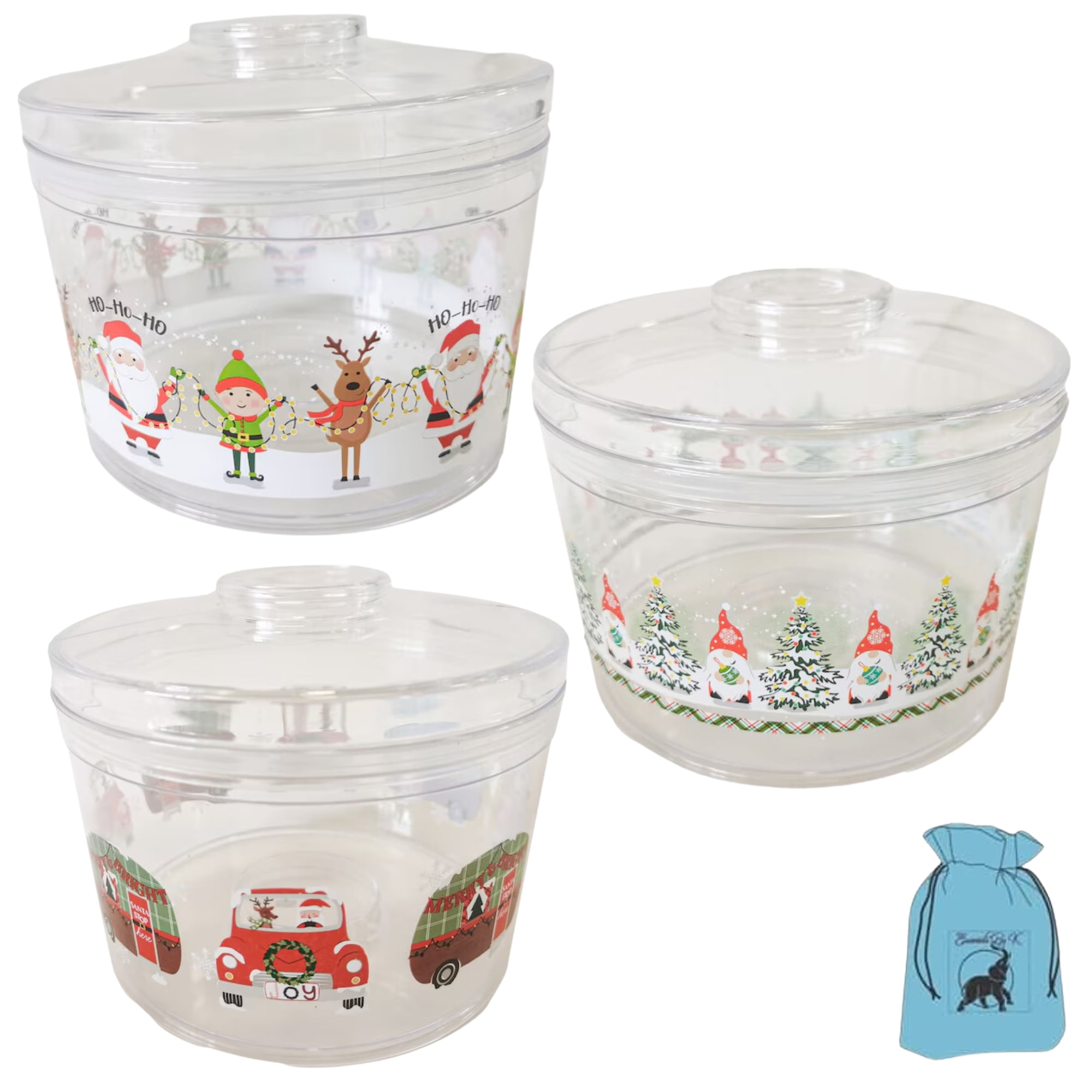 (3) Christmas Themed Stackable Plastic Containers with Lids 12.5 oz for ...