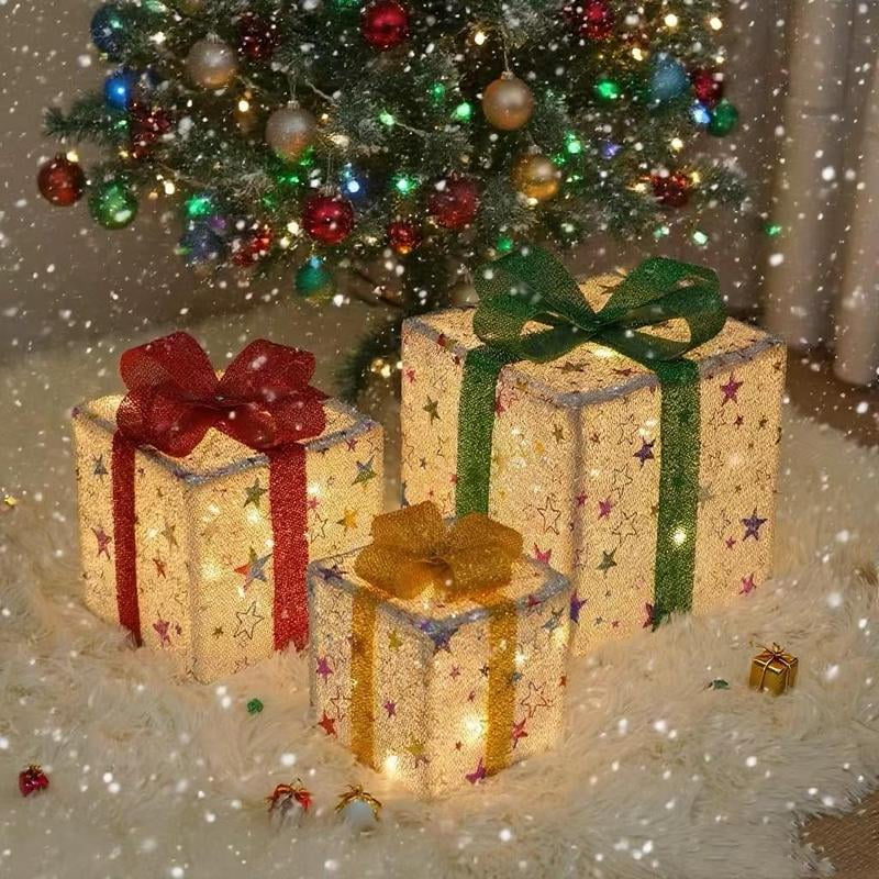 3 Christmas Tree Overlay Light Boxes Gift Set - LED Light-Up Ornaments ...