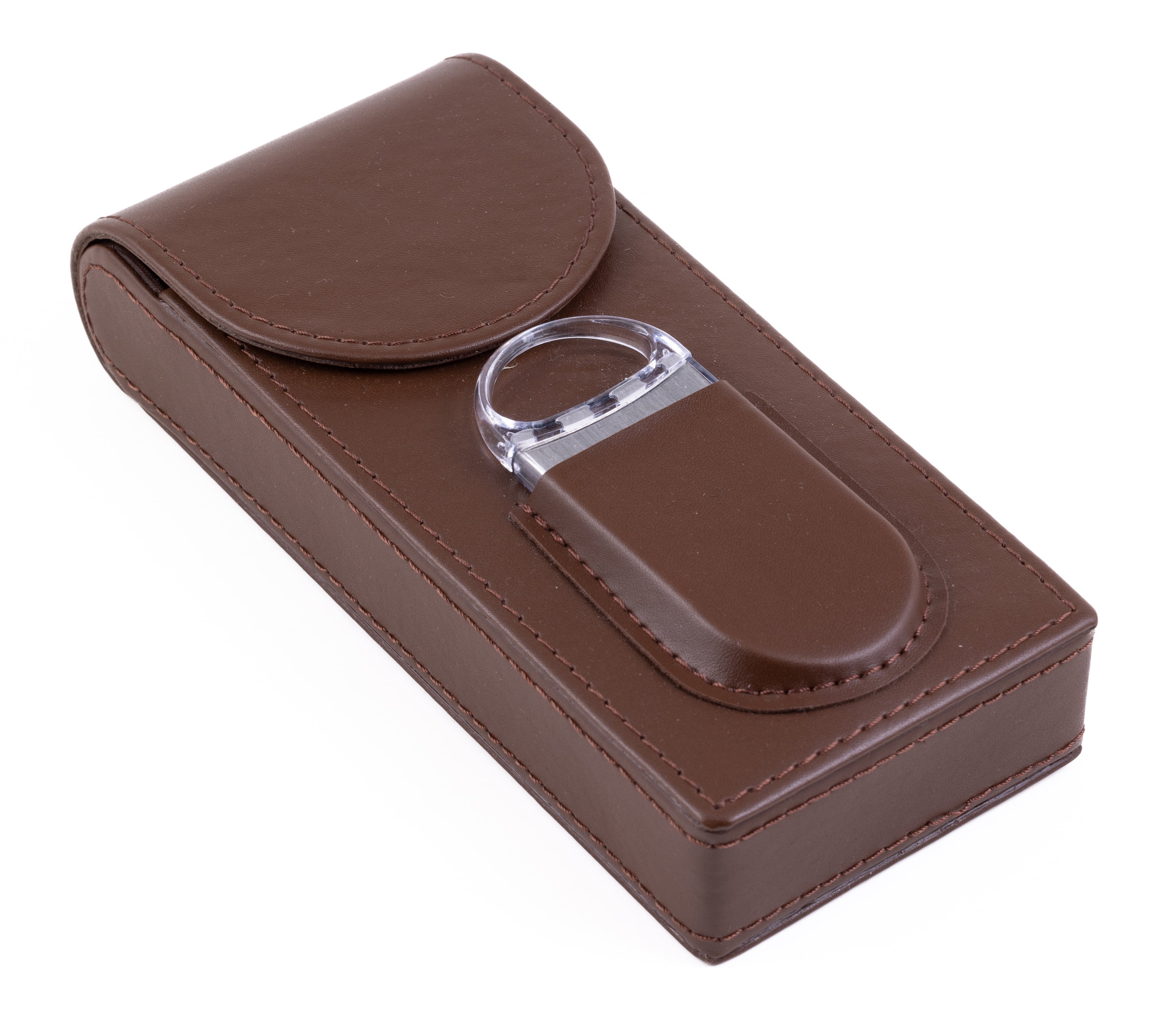 3 Cigar Leather Case w/ Magnetic Closure & Cutter - Brown - Walmart.com