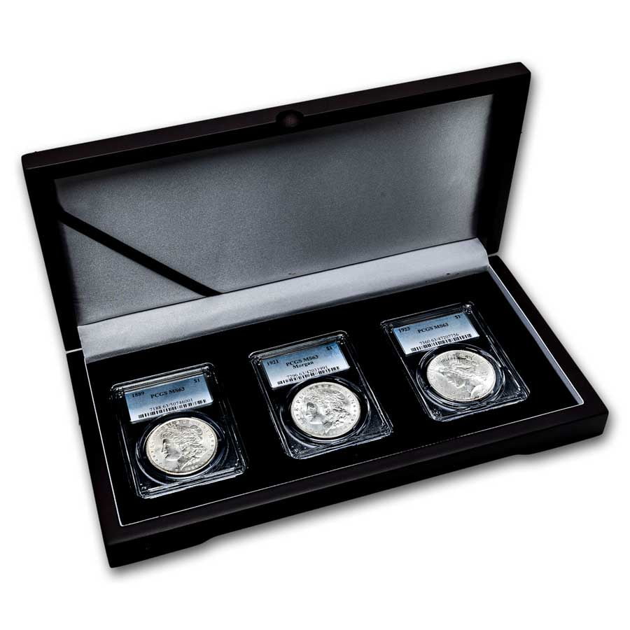 3-Coin Morgan/Peace Silver Dollar Set MS-63 PCGS - Walmart.com