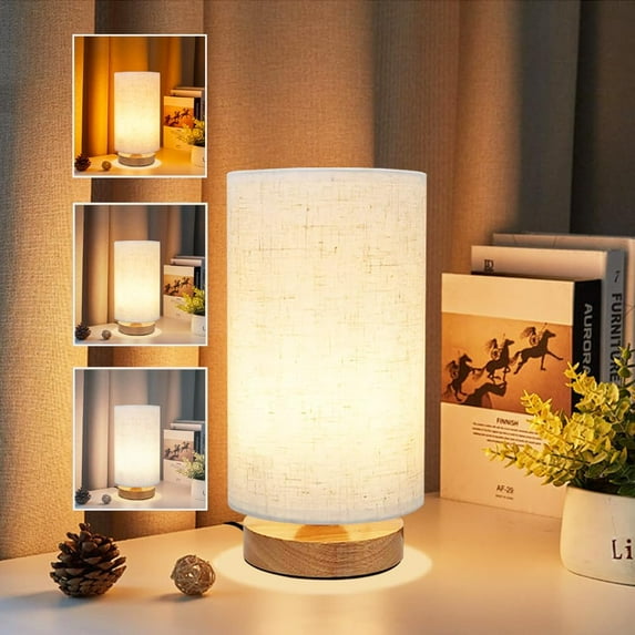 3-Color Adjustable Bedside Table Lamp for Bedroom,Minimalist Wood Base ...