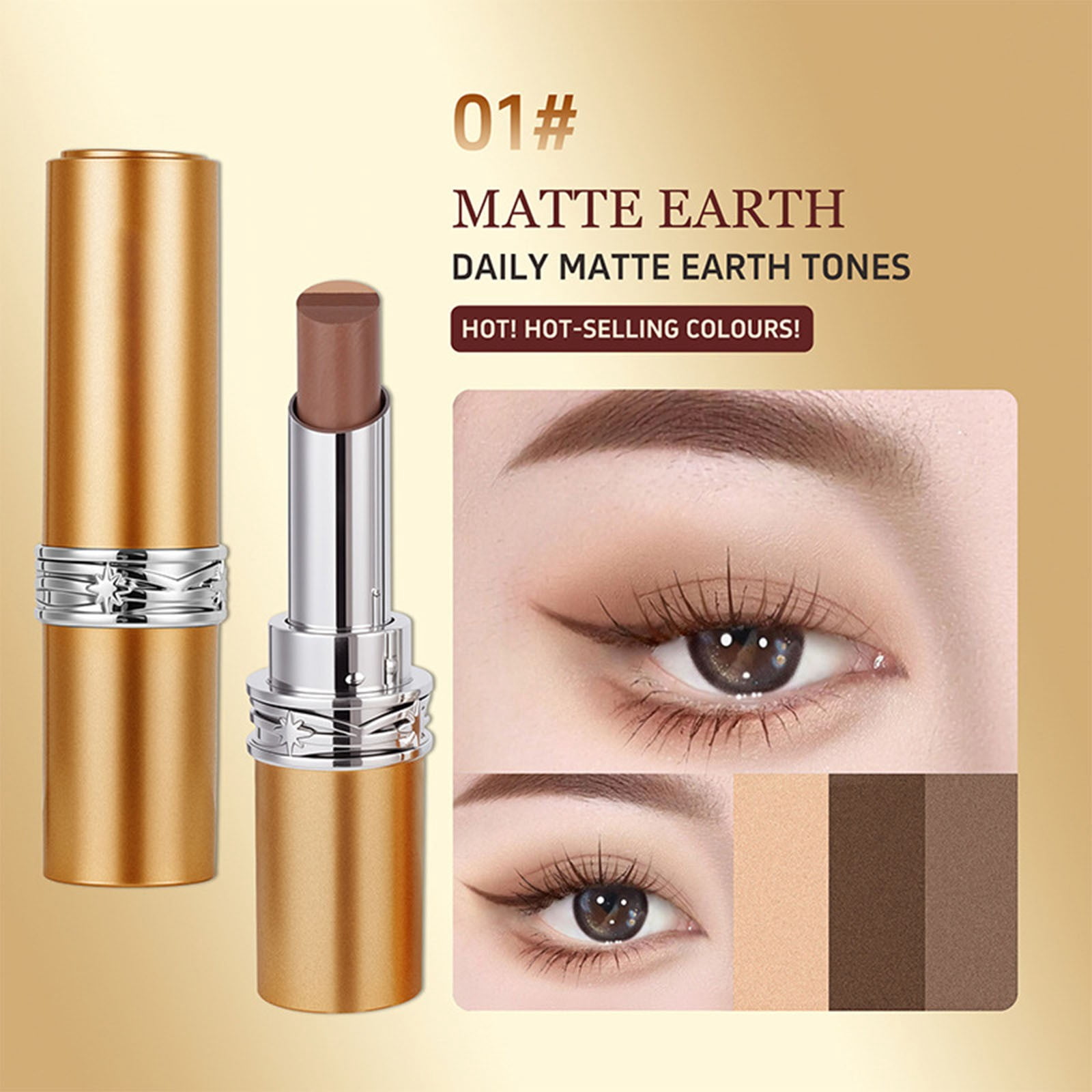 3 Color Eyeshadow Stick, Cream to Powder, 3.5g Shimmer Matte Metallic ...
