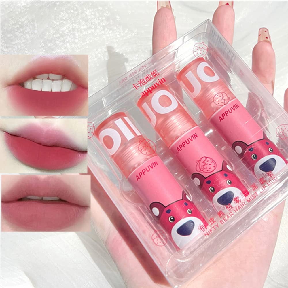 3-Color Matte Lipstick Set, Cute Mini Velvet Lip Gloss, Waterproof Long ...