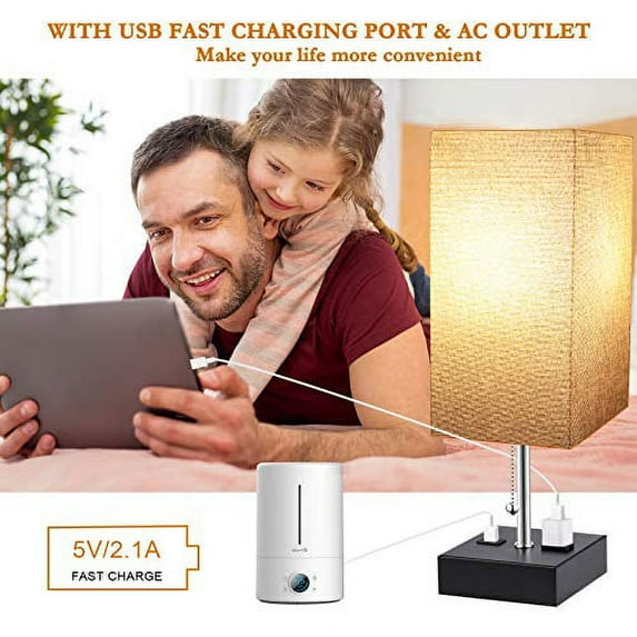 3-Color Temperature Bedside Lamp with USB Port and AC Outlet Table ...