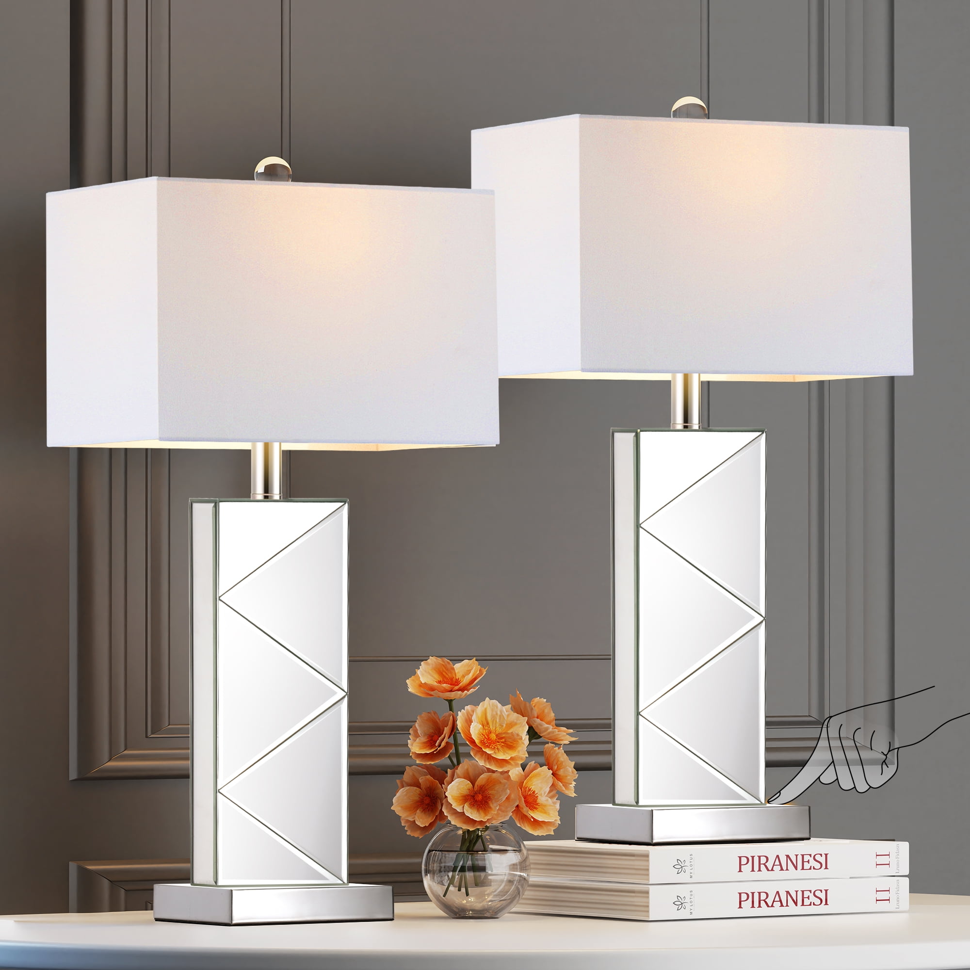 3-Color Temperature Mirrored Bedside Table Lamps Set of 2 for Living ...