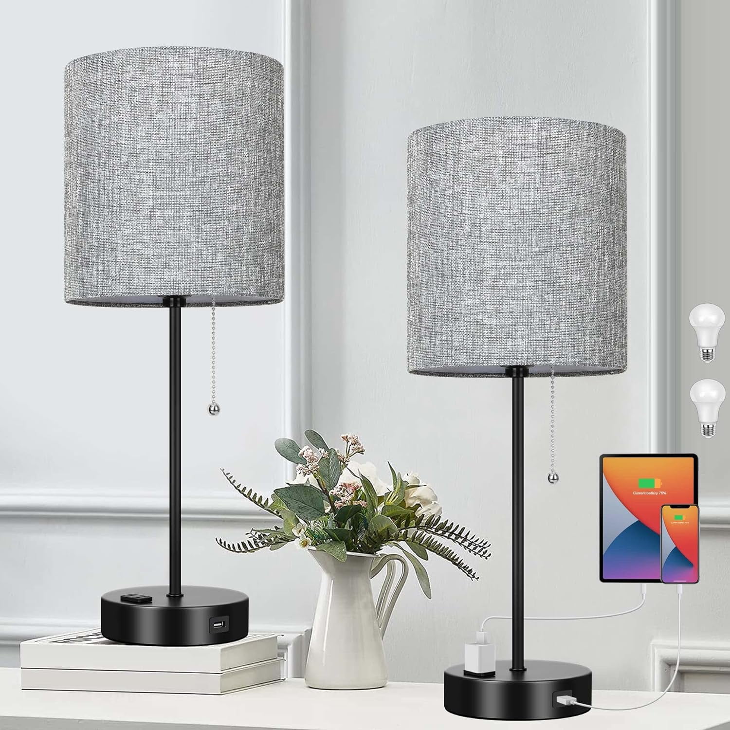 3 Color Temperature Table Lamps for Bedrooms Set of 2, Mini Bedside ...