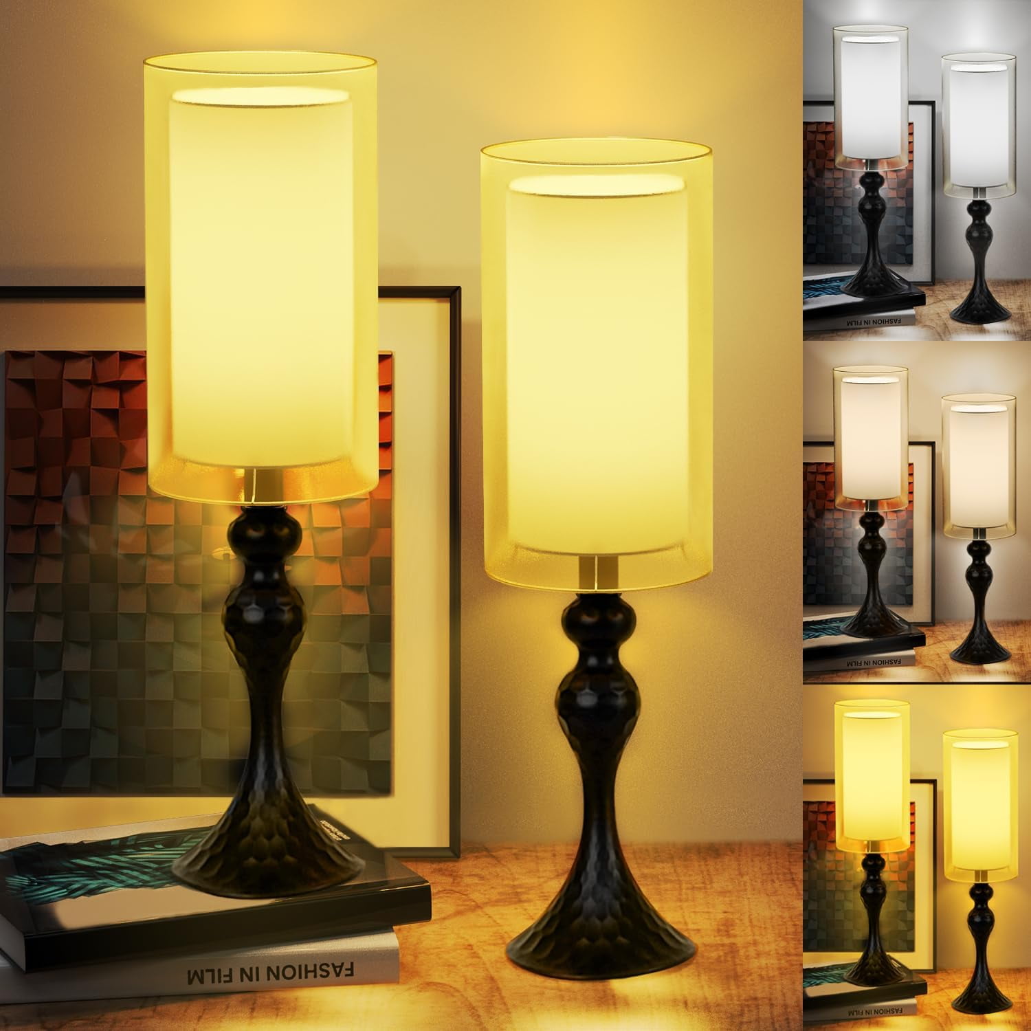 3-Color Temperature Table Lamps for Bedroom Set of 2， Modern Bedside ...