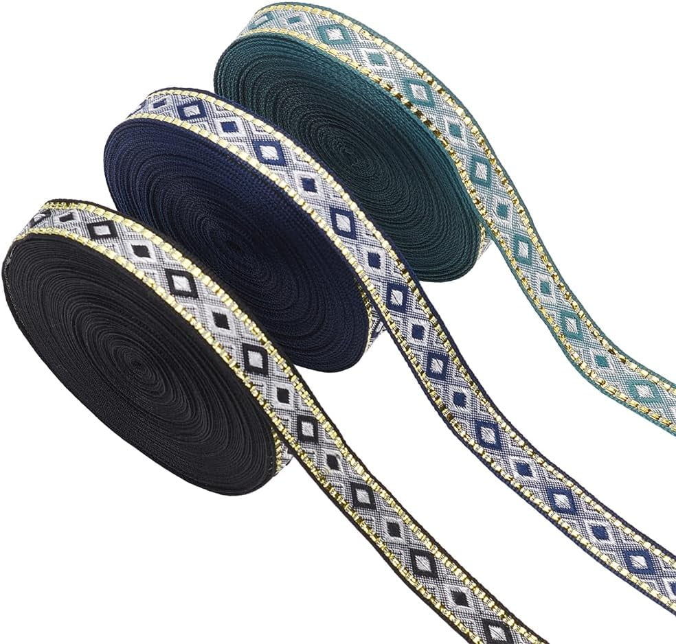 3 Colors 1/2 Inch Jacquard Ribbon Trims 30 Yards Vintage Rhombus ...