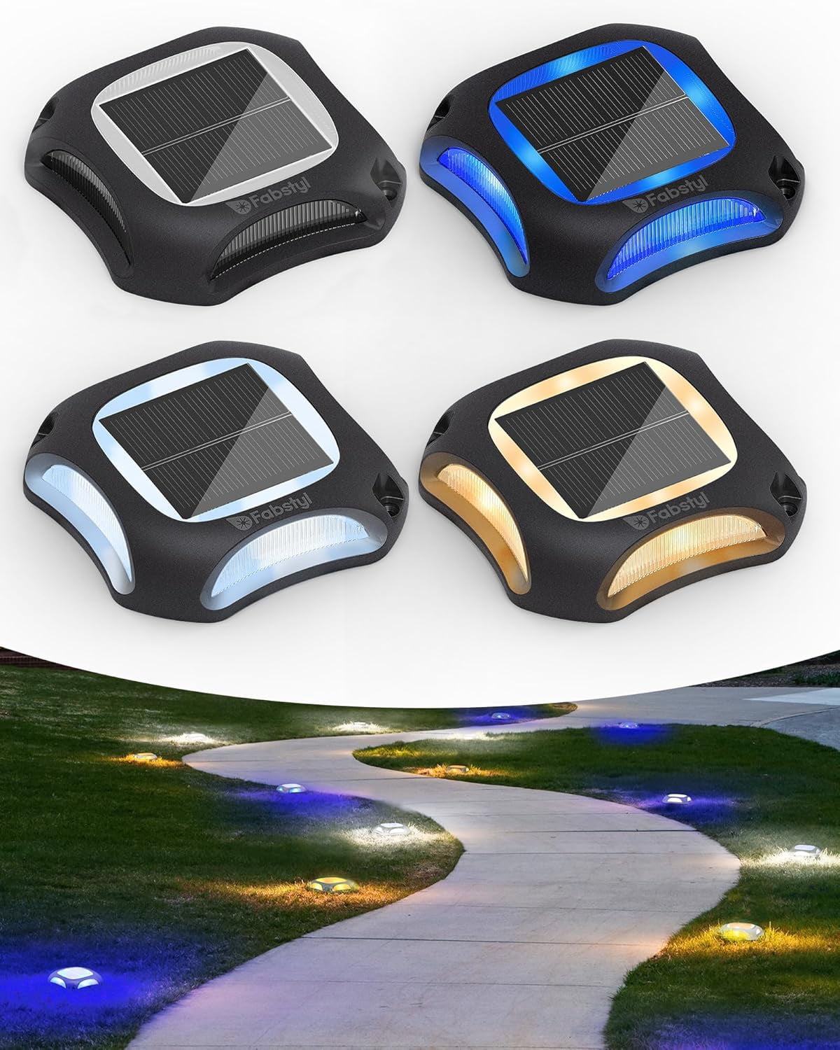 3 Colors in 1 Solar Driveway Deck Lights, 4 Pack Solar Dock Lights ...