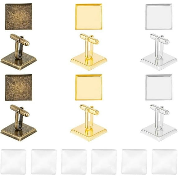 3 Colors 12 Sets Square Blank Cufflinks DIY Blank Square Brass ...