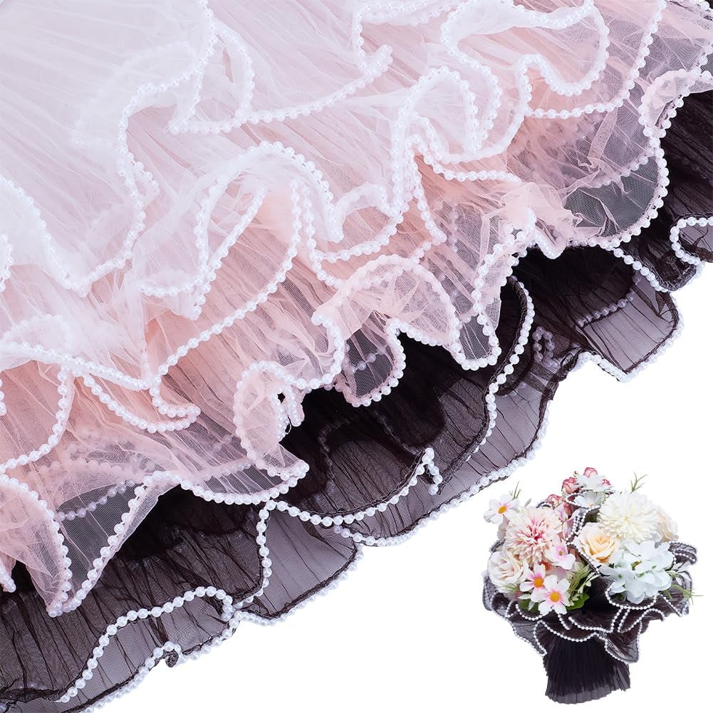 3 Colors 12 Yards/3.5m Flower Wrapping Mesh Paper Pearl Edge Bouquet ...