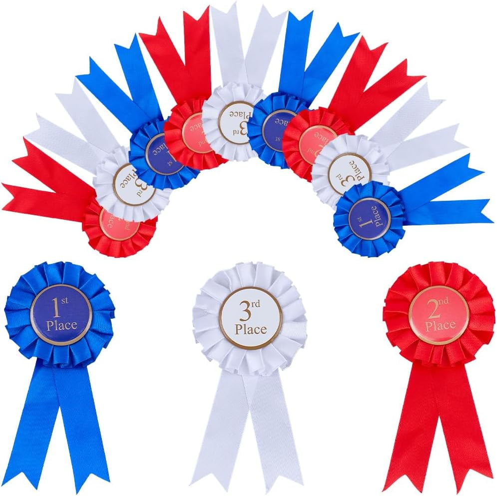 3 Colors Award Ribbon Button Pin Brooch Winner Victory Ribbons Blue Red White 1st 2nd 3rd Place ...