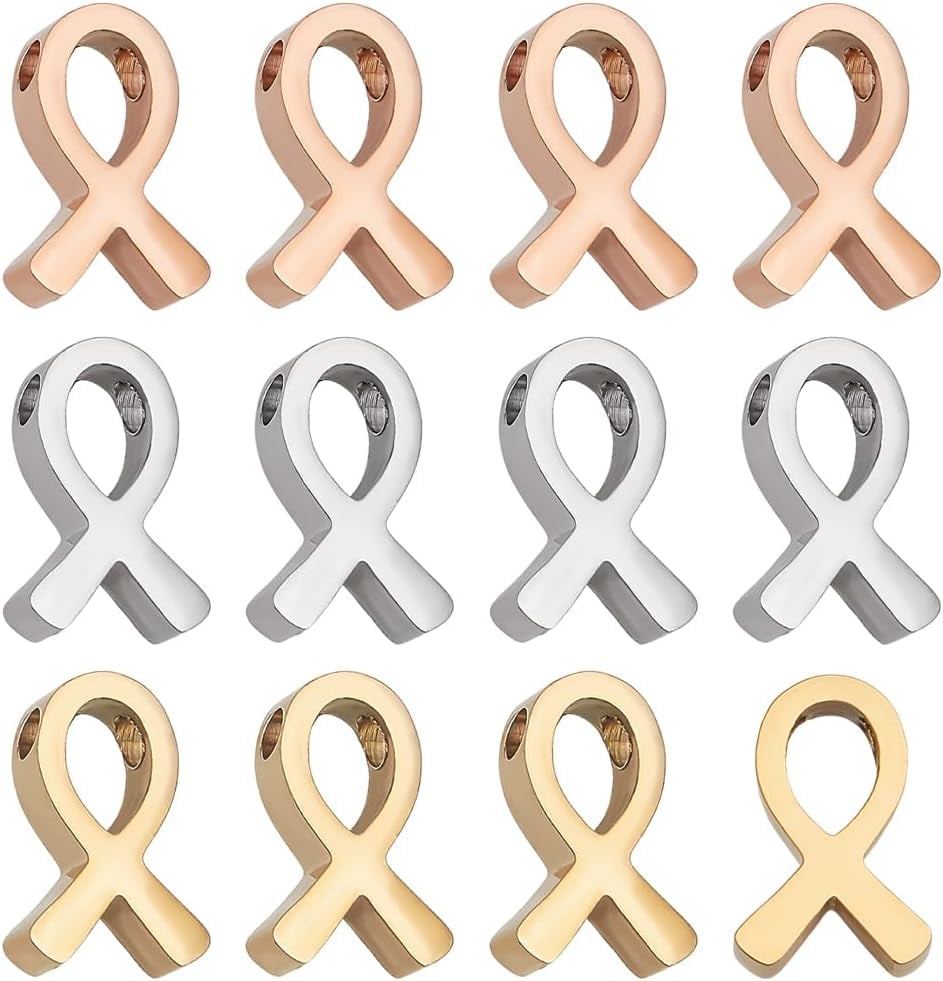 3 Colors Awareness Ribbon Charms 12pcs Breast Cancer Awareness Ribbon ...