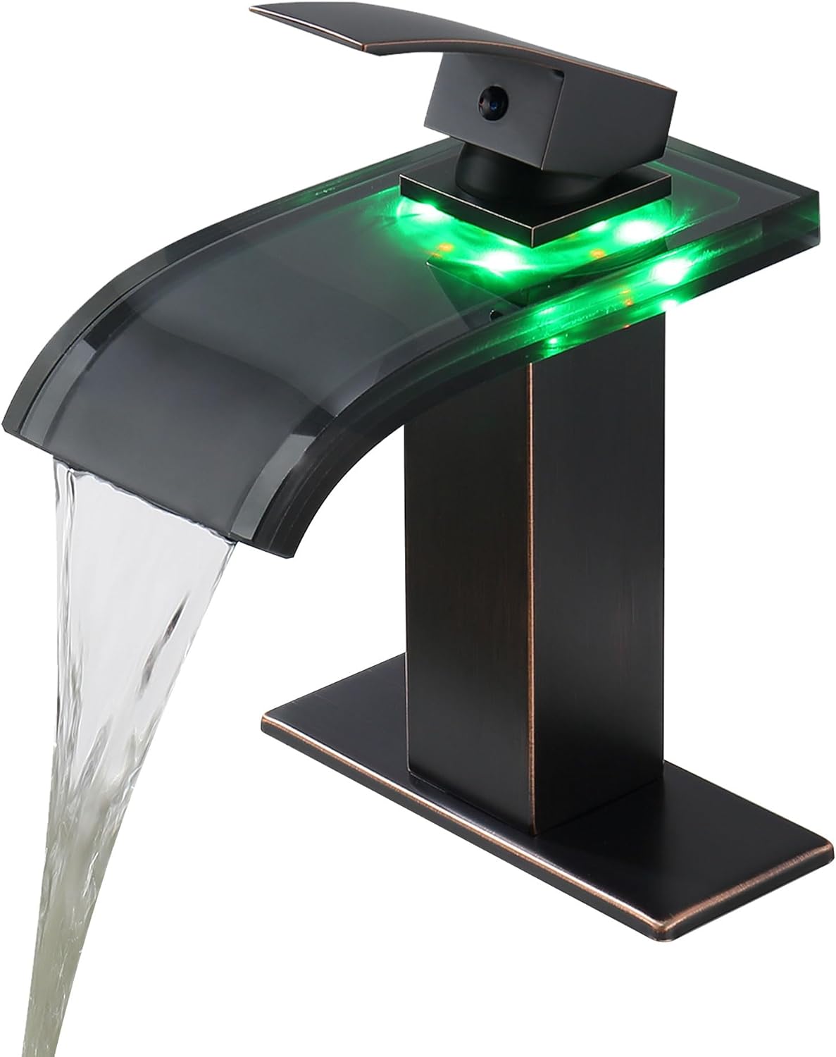 3 Colors Changing Glass Spout Faucet, LED Waterfall Bathroom Sink ...