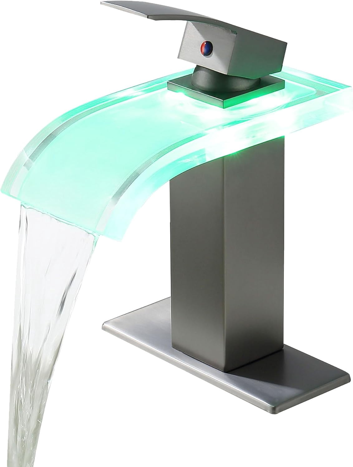 3 Colors Changing Glass Spout Faucet, LED Waterfall Bathroom Sink ...