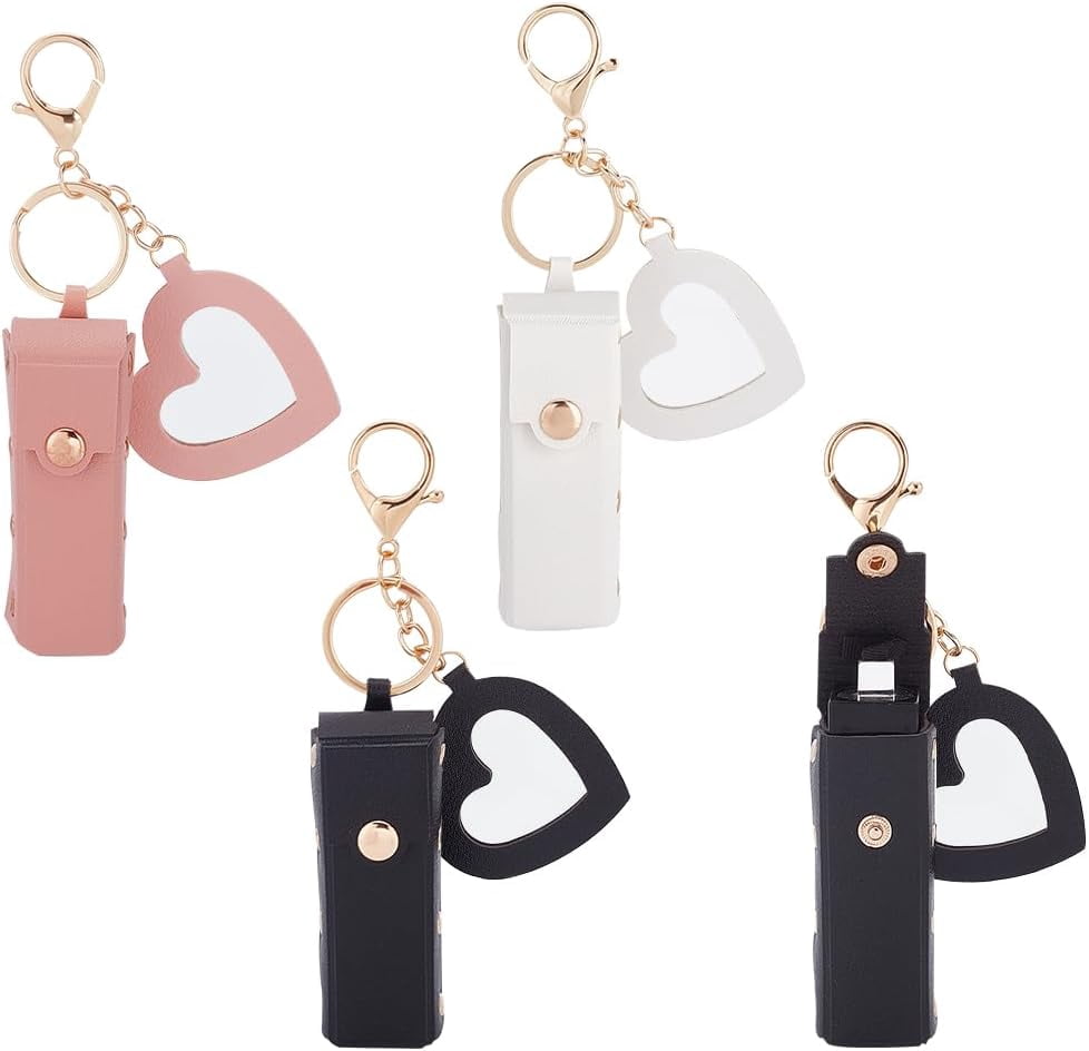 3 Colors Lipstick Organizer Keychain with Heart Mirror Portable ...