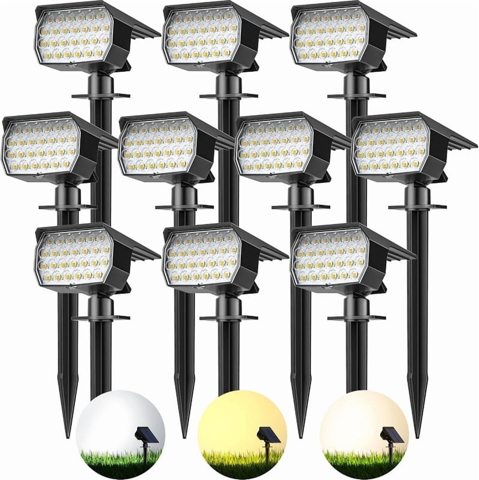 Solar Lights Outdoor, 10 pack 52 LEDs, 3 Colors 600LM,Solar Spotlights ...