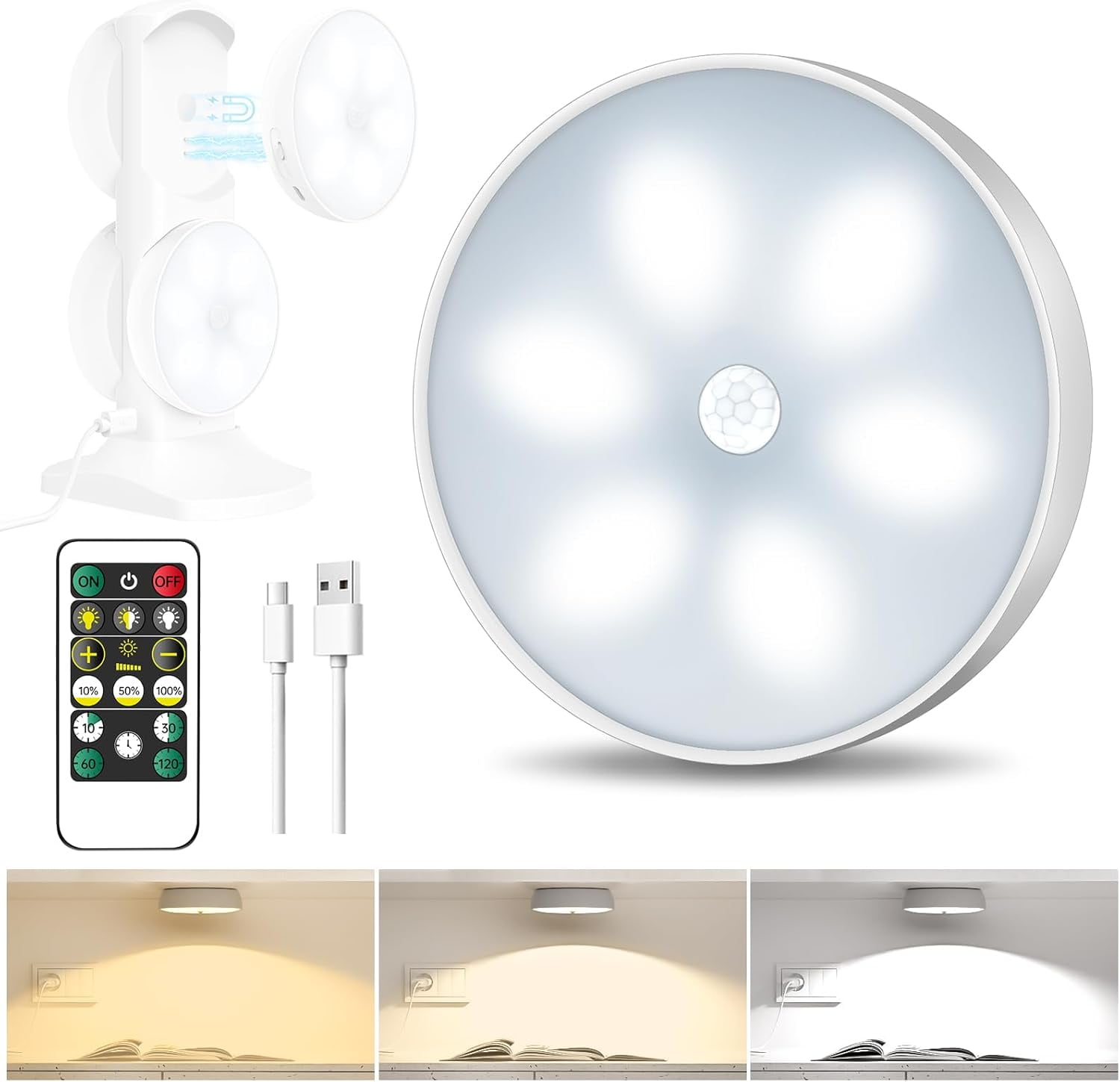 3 Colors Temperatures LED Closet Light Motion Sensor Step Light ...