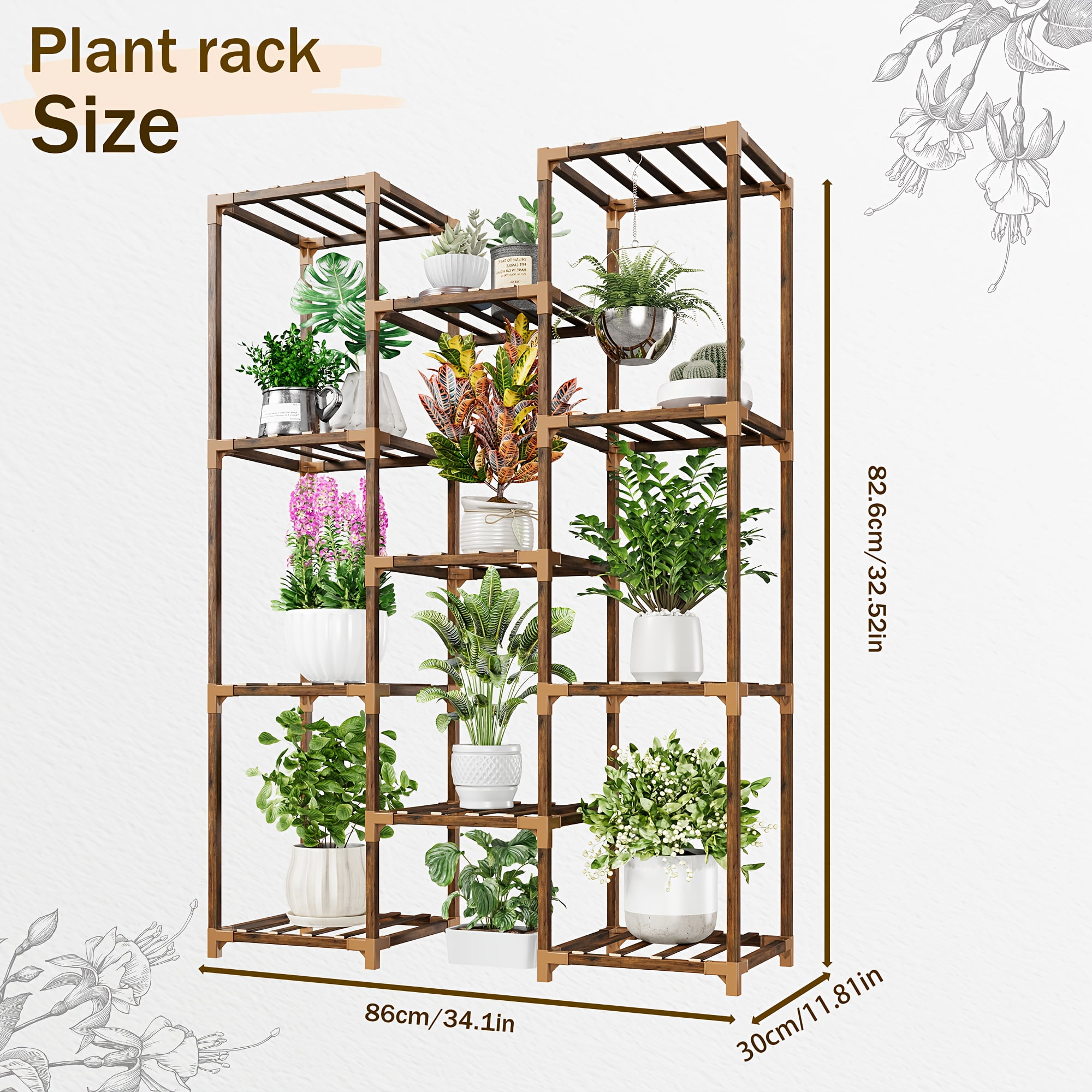 3 Columns 11 Layers &4 Columns 14 Layers Wood Plant Stand - Space-Saving Indoor/Outdoor Shelf ...